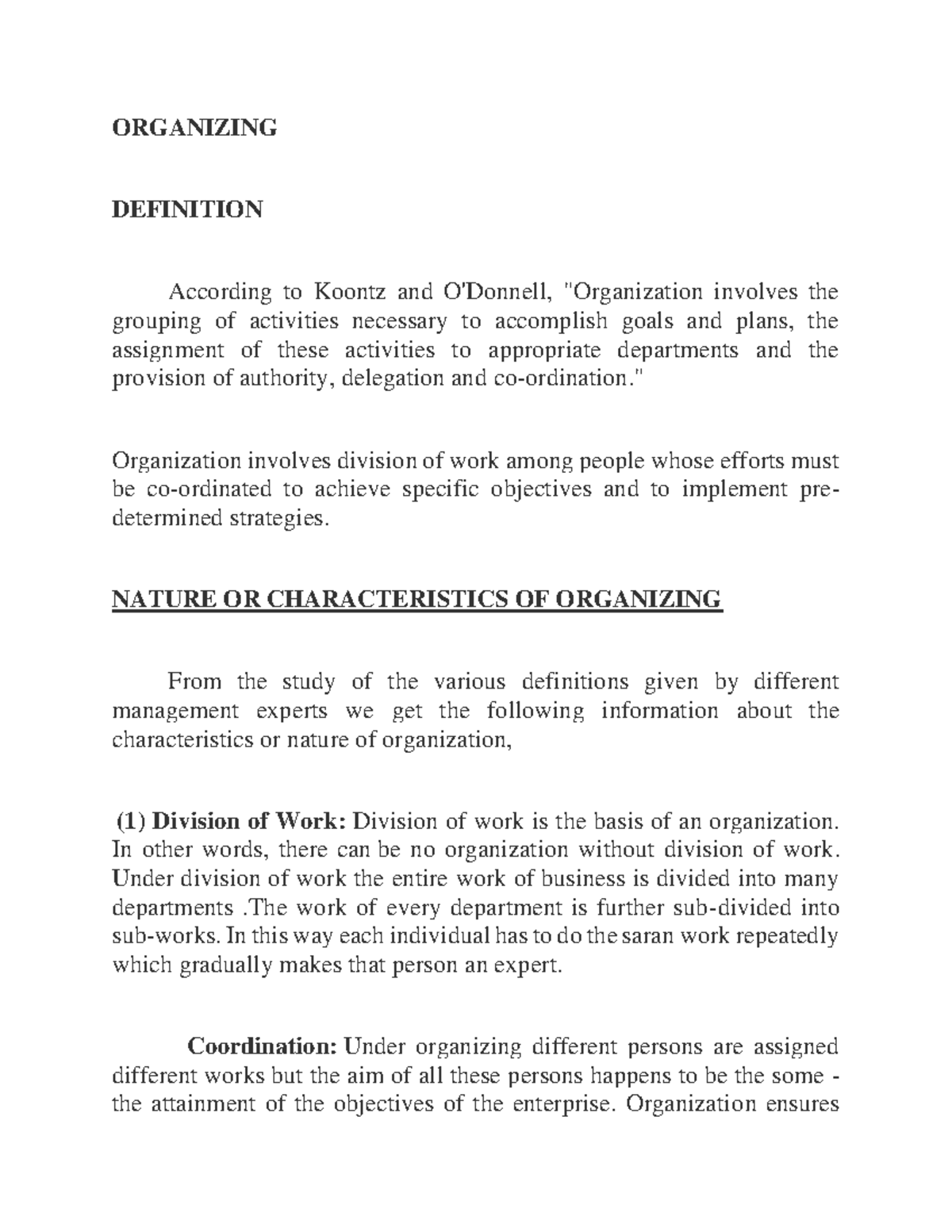 INTRODUCTION TO ORGANIZING - ORGANIZING DEFINITION According to Koontz ...