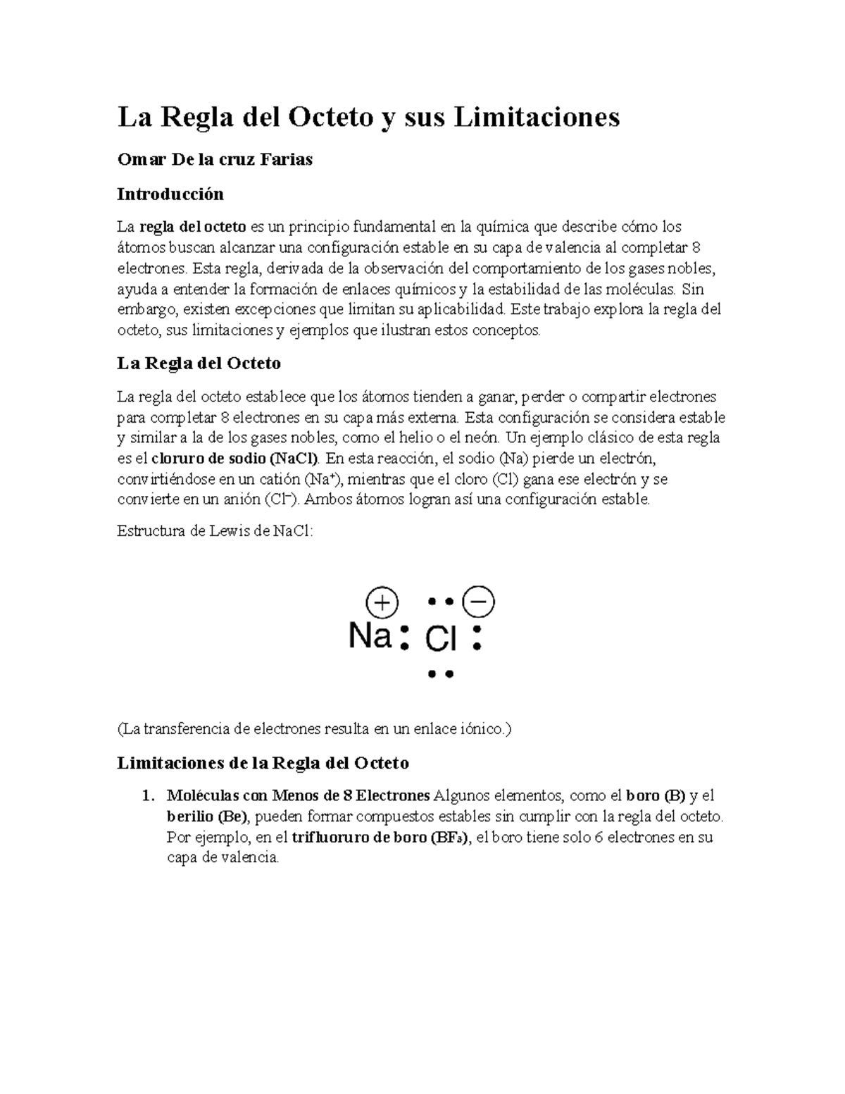 La Regla del Octeto y sus Limitaciones: Un Estudio de Química - Studocu
