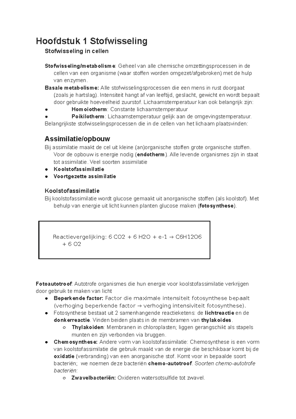 Biologie Samenvatting 5V: Stofwisseling en Metabolisme Overzicht ...