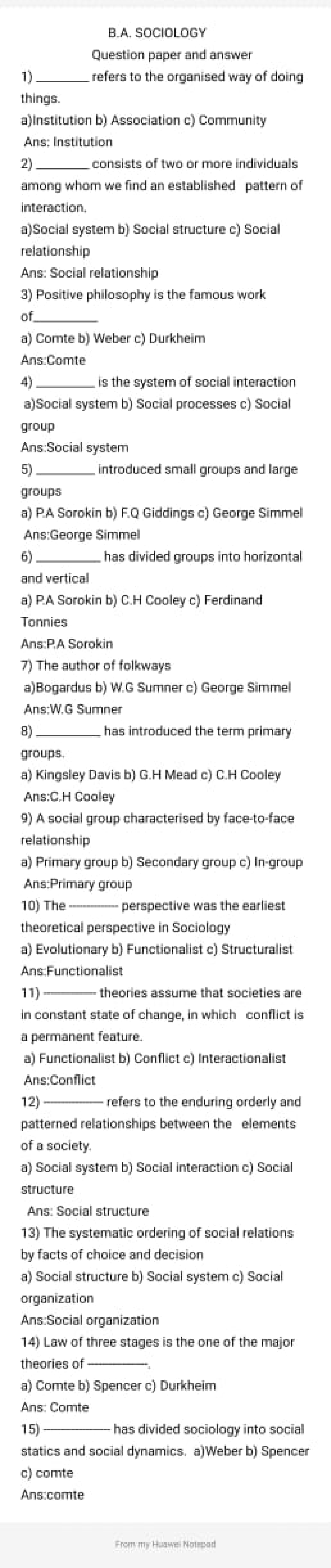BA Sociology - Question Paper & Answers Set 1 - Studocu