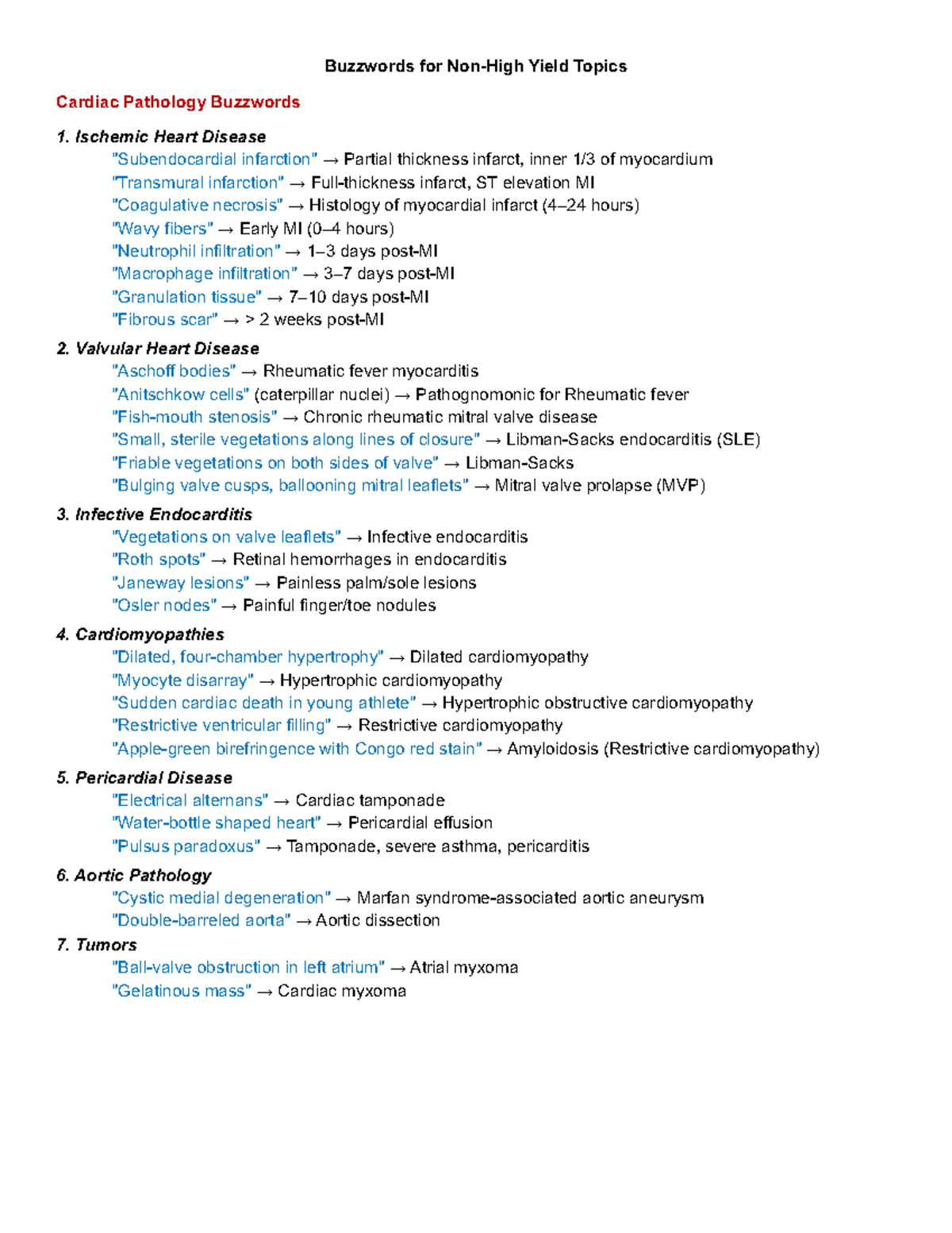 Buzzwords for Non-High Yield Topics in Cardiac Pathology and ...