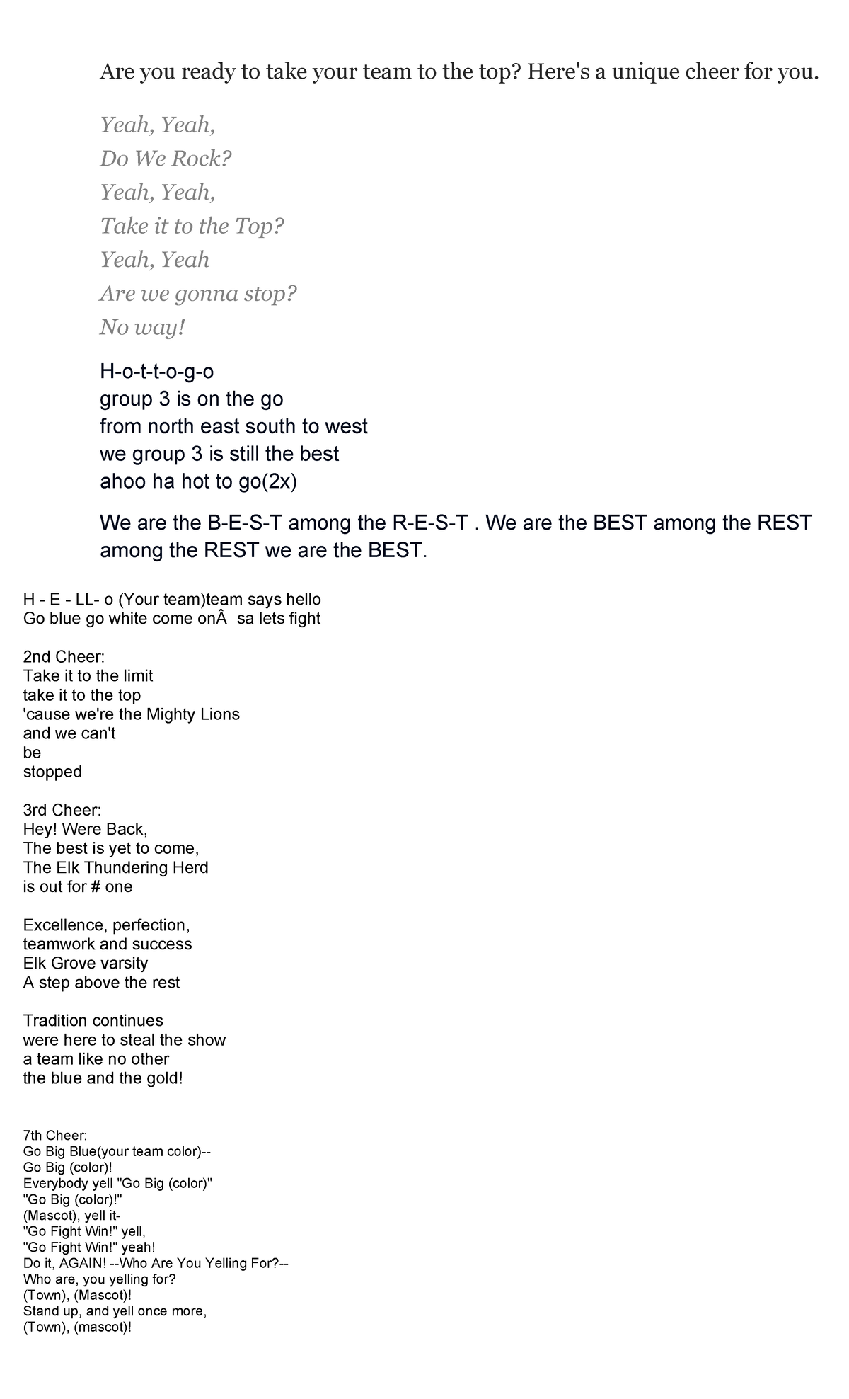 Cheer Routine Compilation - School Spirit Yells and Chants Guide - Studocu