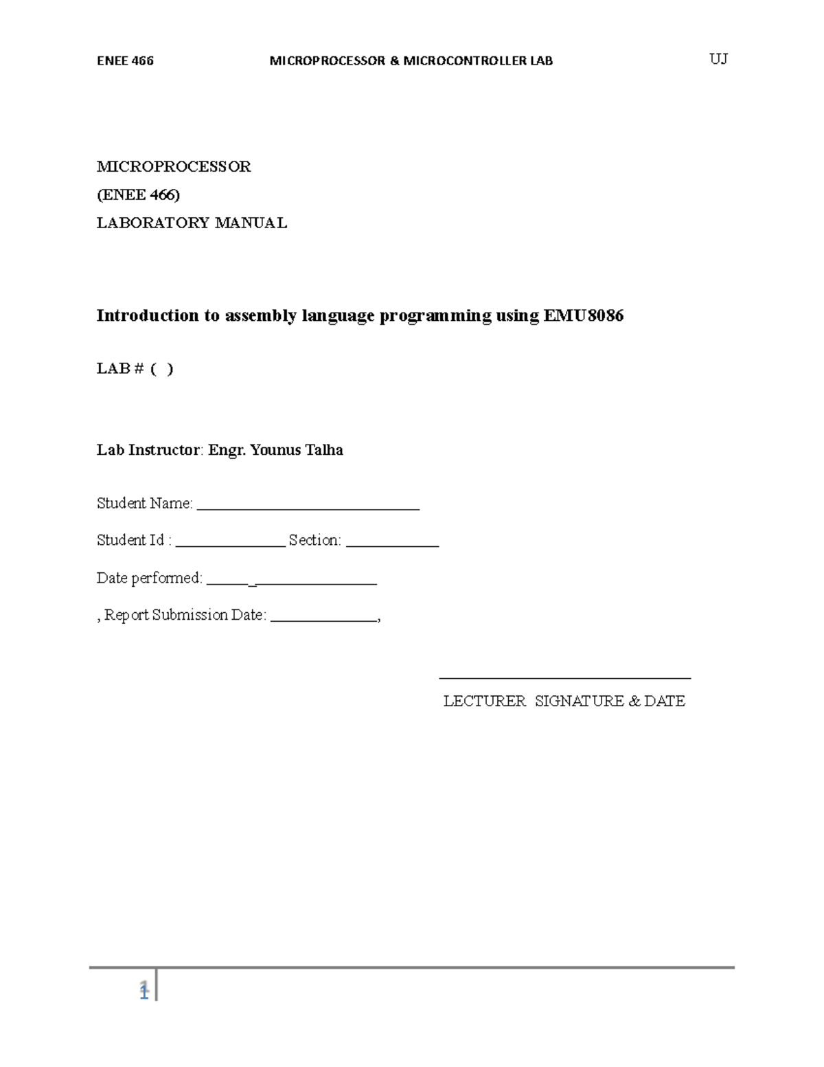 ENEE 466 Lab: Introduction to EMU8086 Assembly Programming - Studocu
