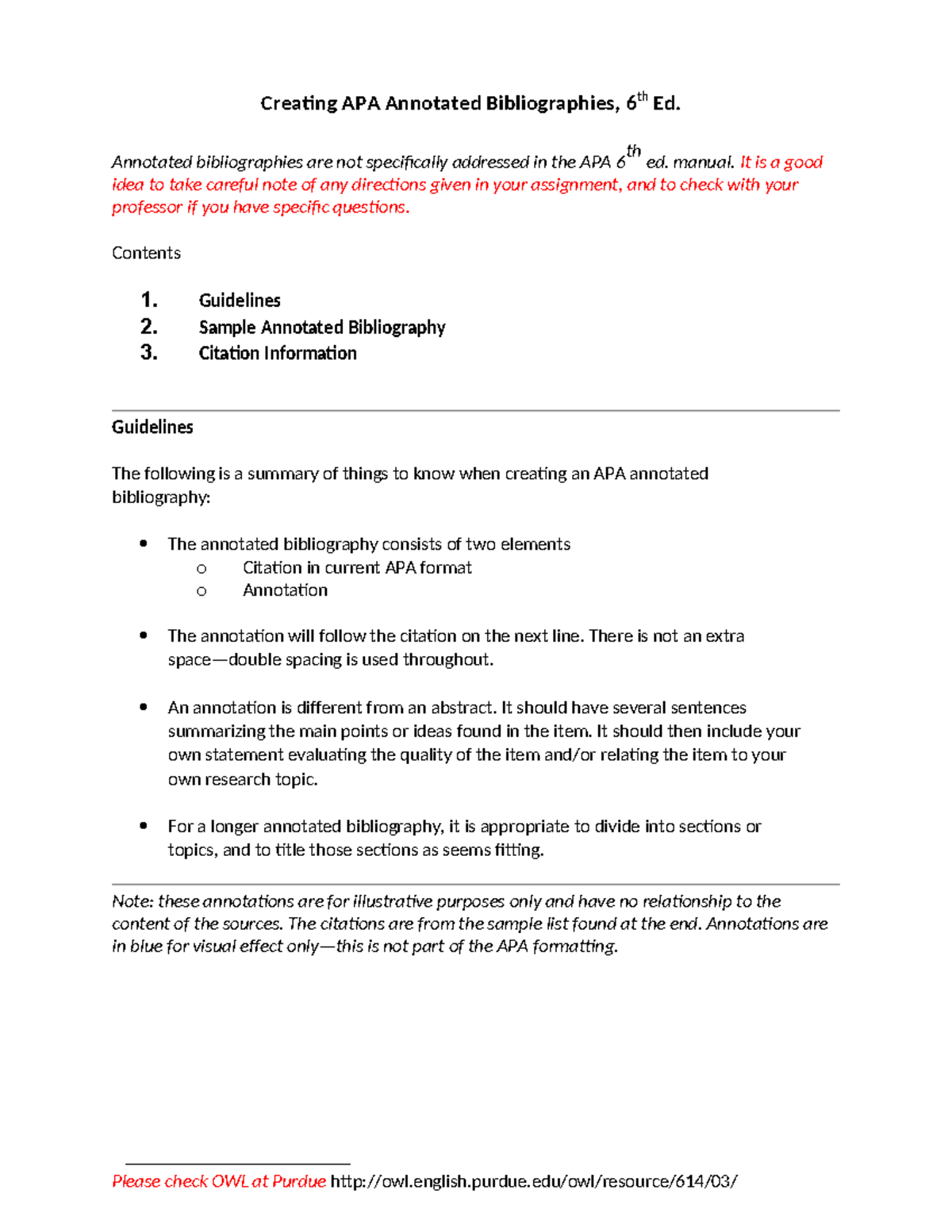 APA Annotated Bibliography Guidelines & Sample, 6th Ed. - Studocu