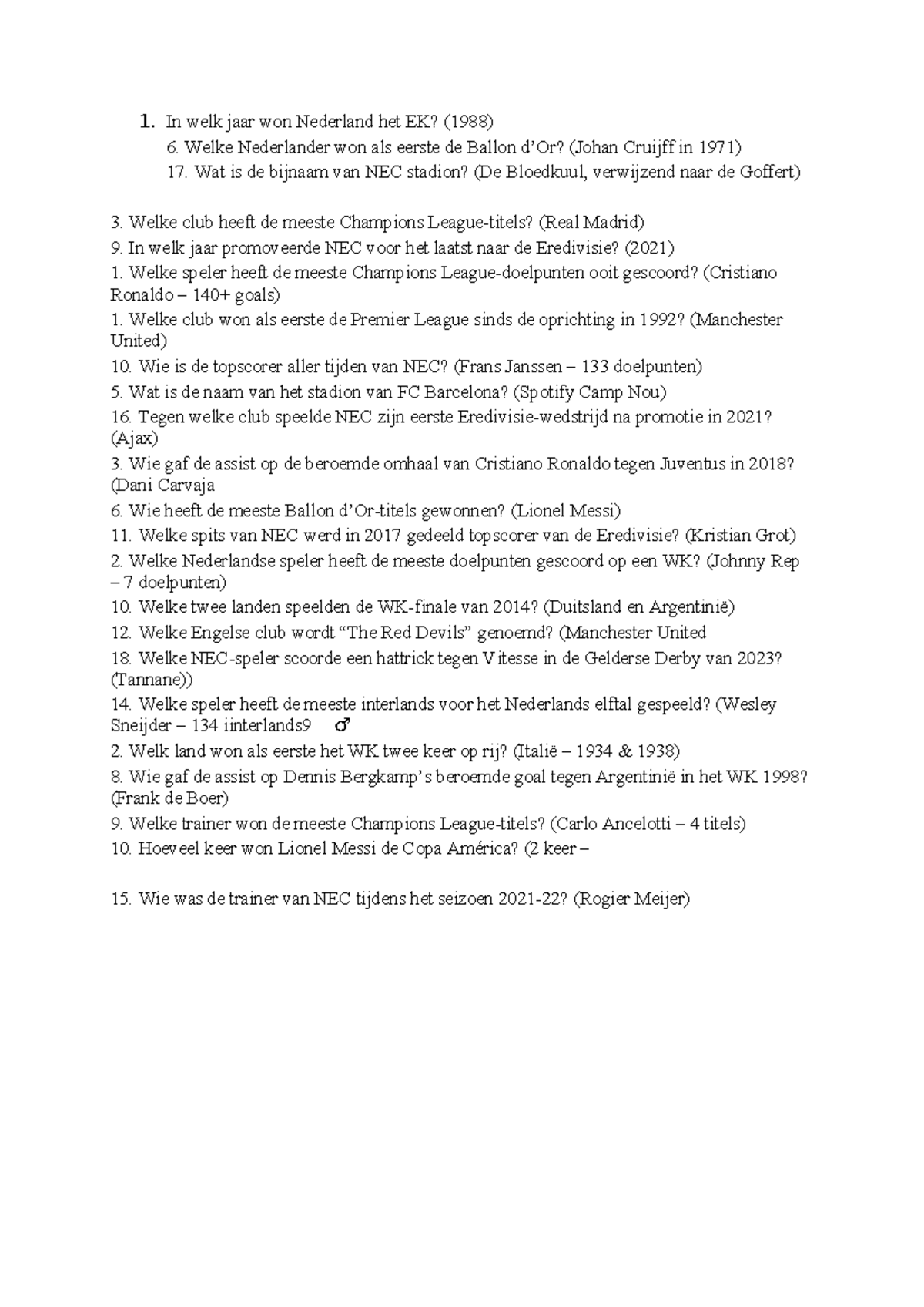 Nec Vragen - EK, Ballon, Champions en Eredivisie Feiten (EDFG ...