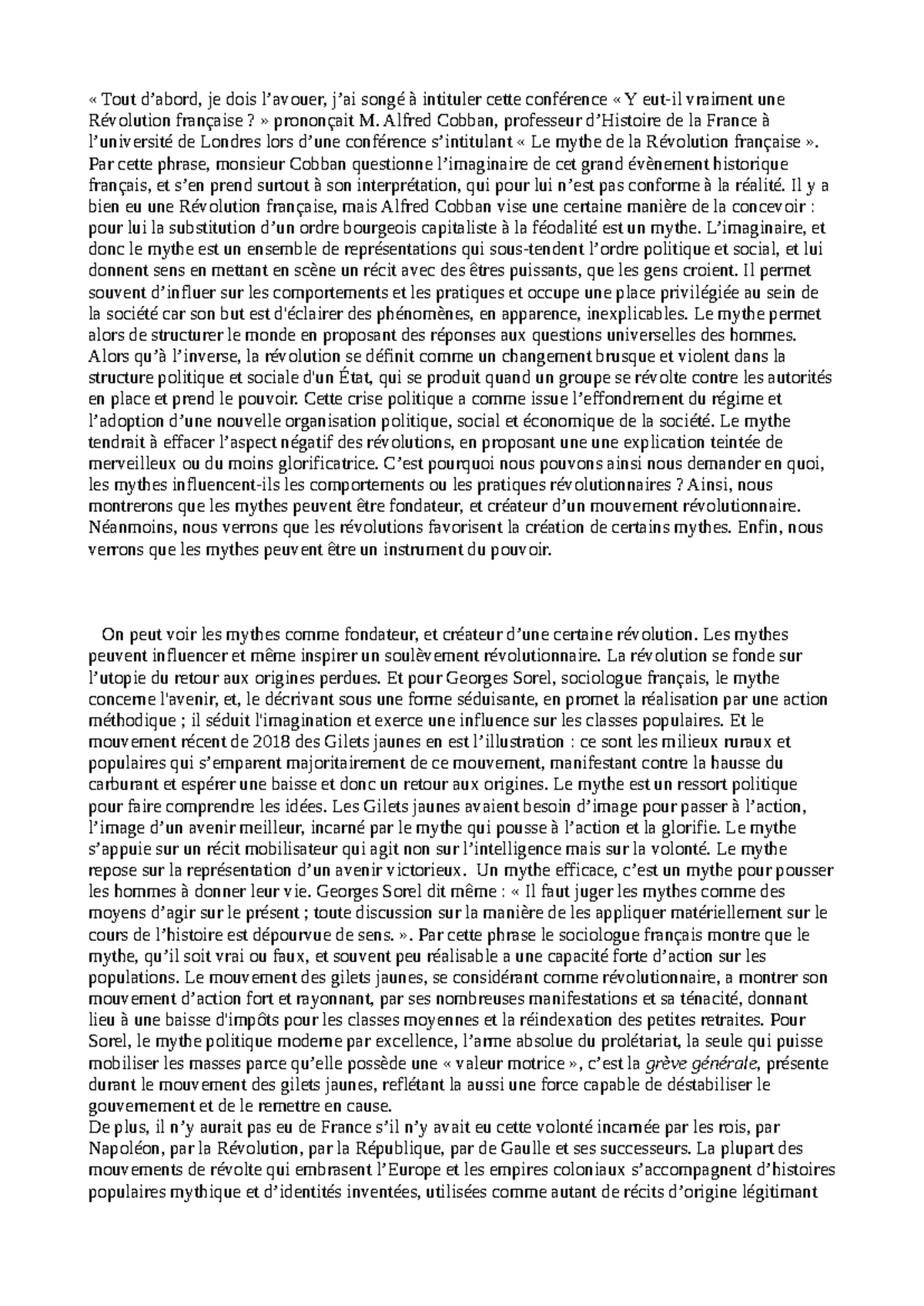 Mythe et révolution - « Tout d’abord, je dois l’avouer, j’ai songé à ...