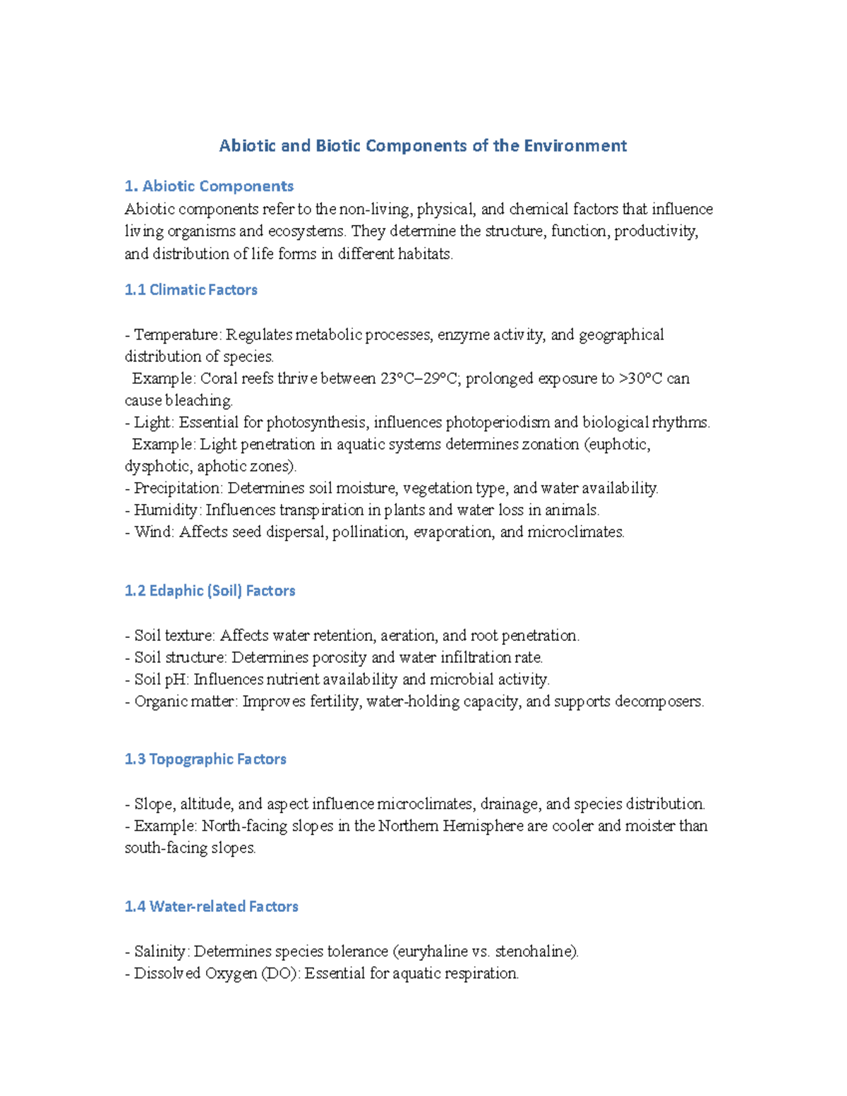 L2 Final Exam Notes: Abiotic & Biotic Components of the Environment ...