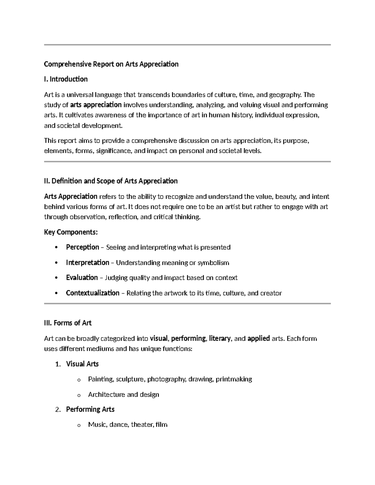 Arts Appreciation I: A Comprehensive Report on Understanding Art - Studocu
