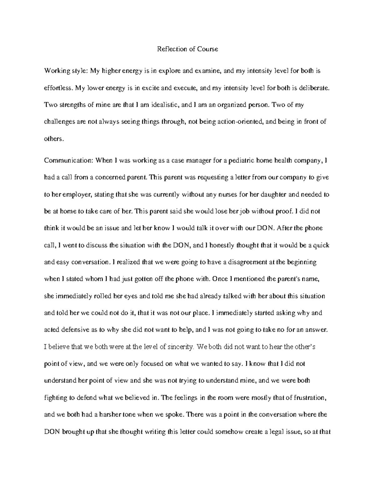Appliedleadership - reflection - Reflection of Course Working style: My ...