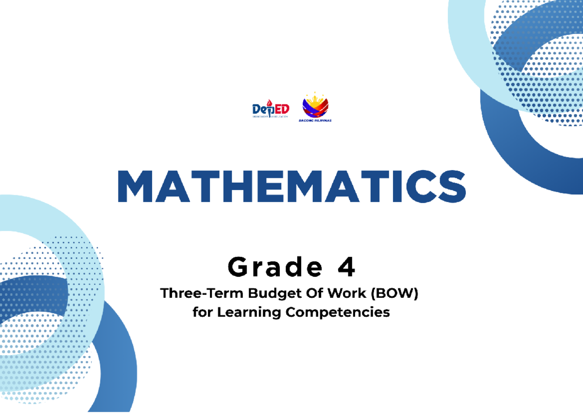 [G4] Mathematics - Budget of Work for First to Third Term - Studocu