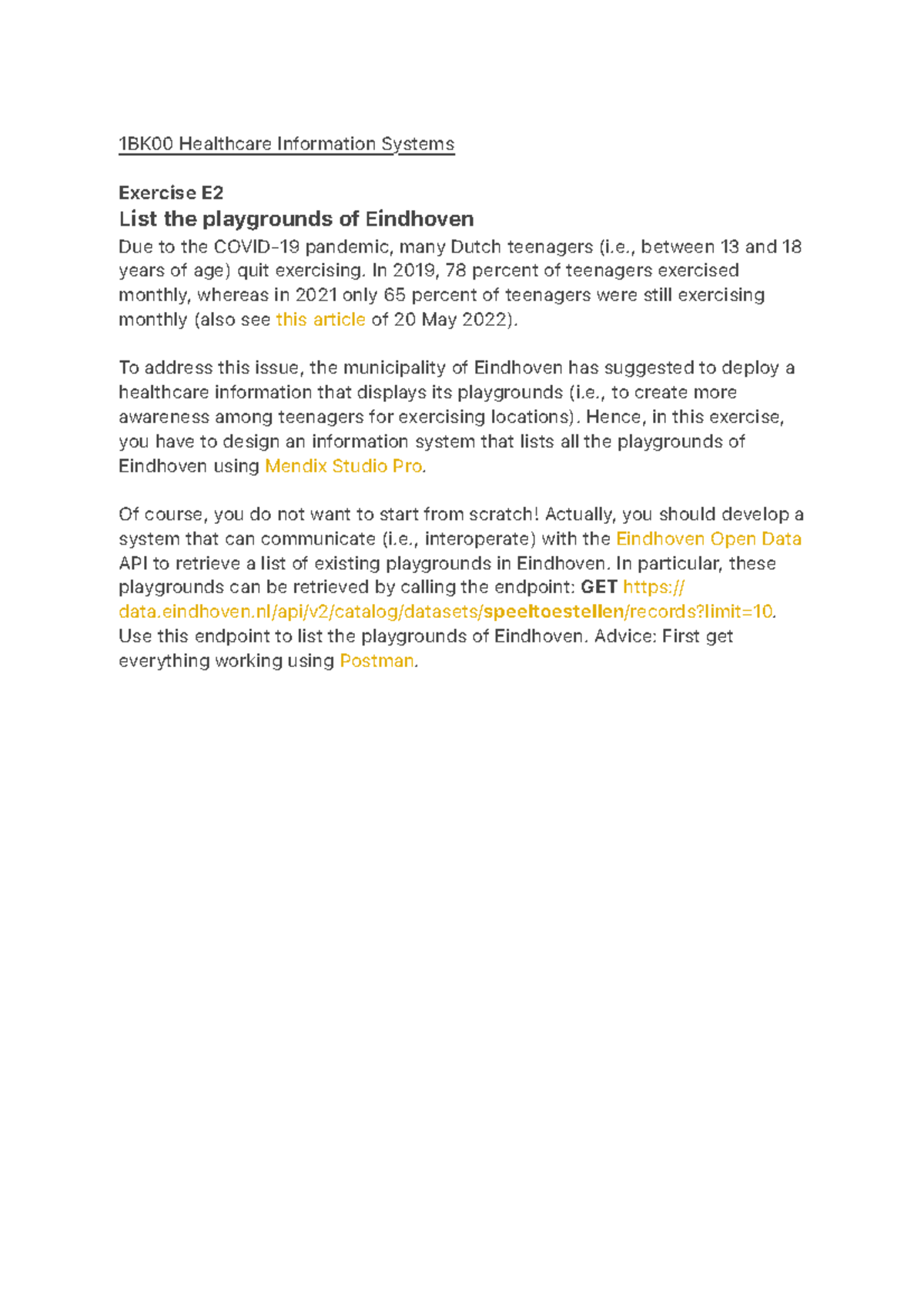 E2 - Exercise on Designing a Healthcare Info System in Mendix - Studeersnel