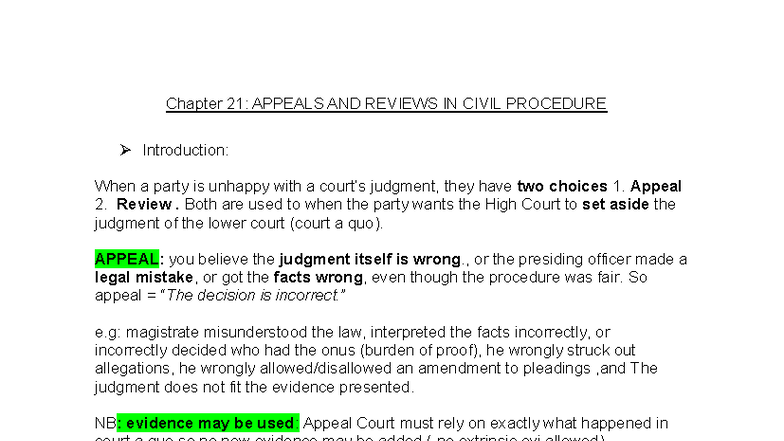Chapter 21: Appeals and Reviews in Civil Procedure Notes - Studocu