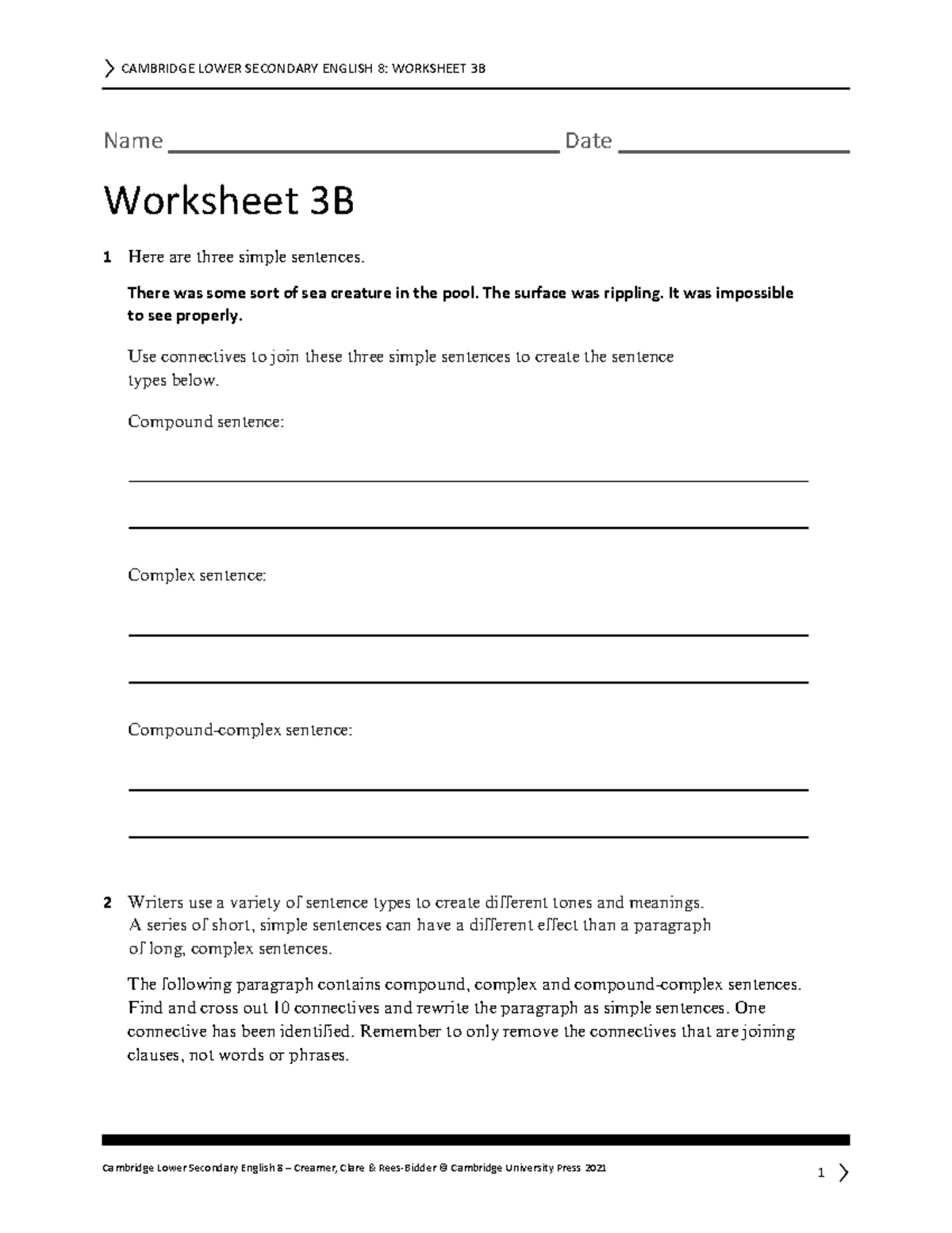 LS English 8: Worksheet 3B - Sentence Types & Connectives - Studocu