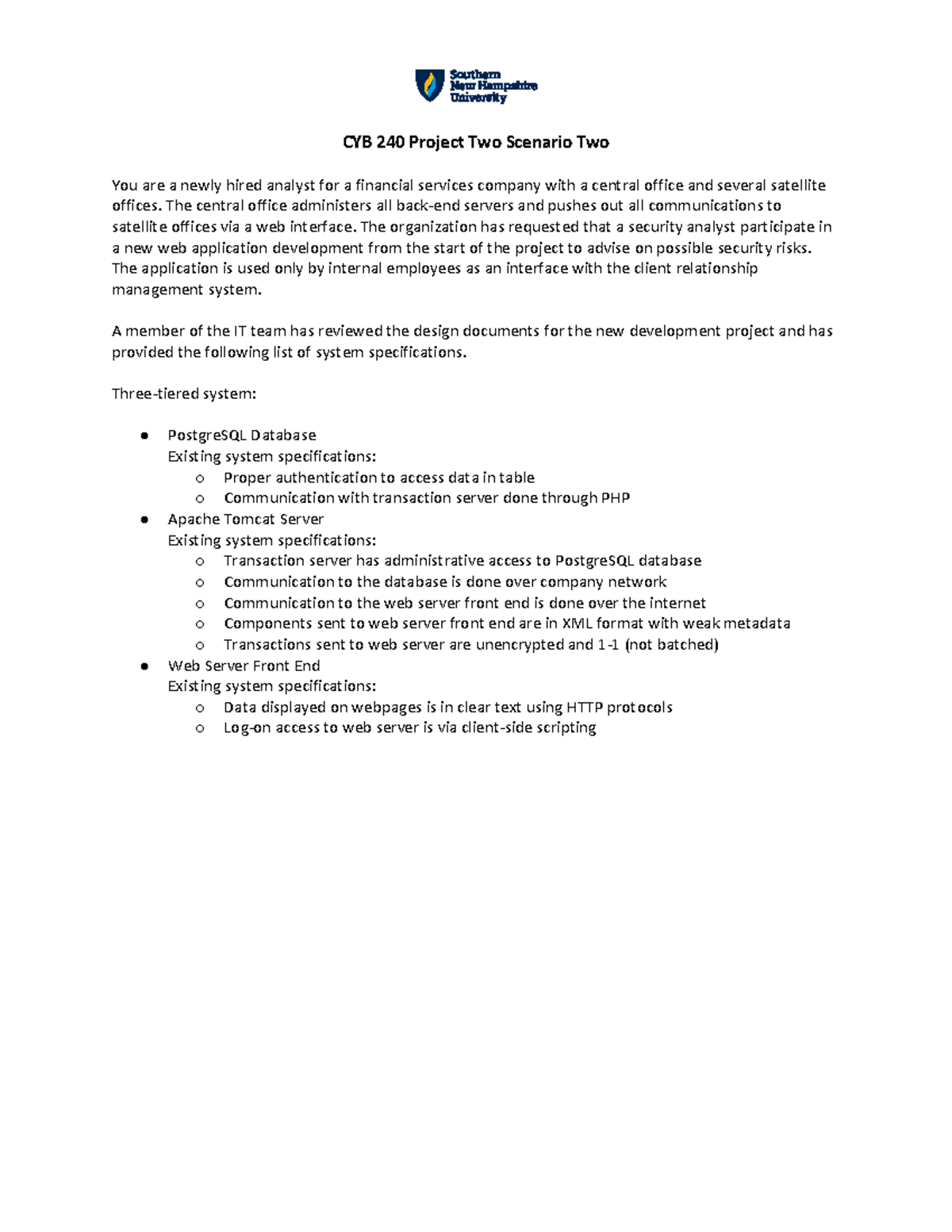 CYB 240 Project Two: Web App Security Analysis Scenario - Studocu