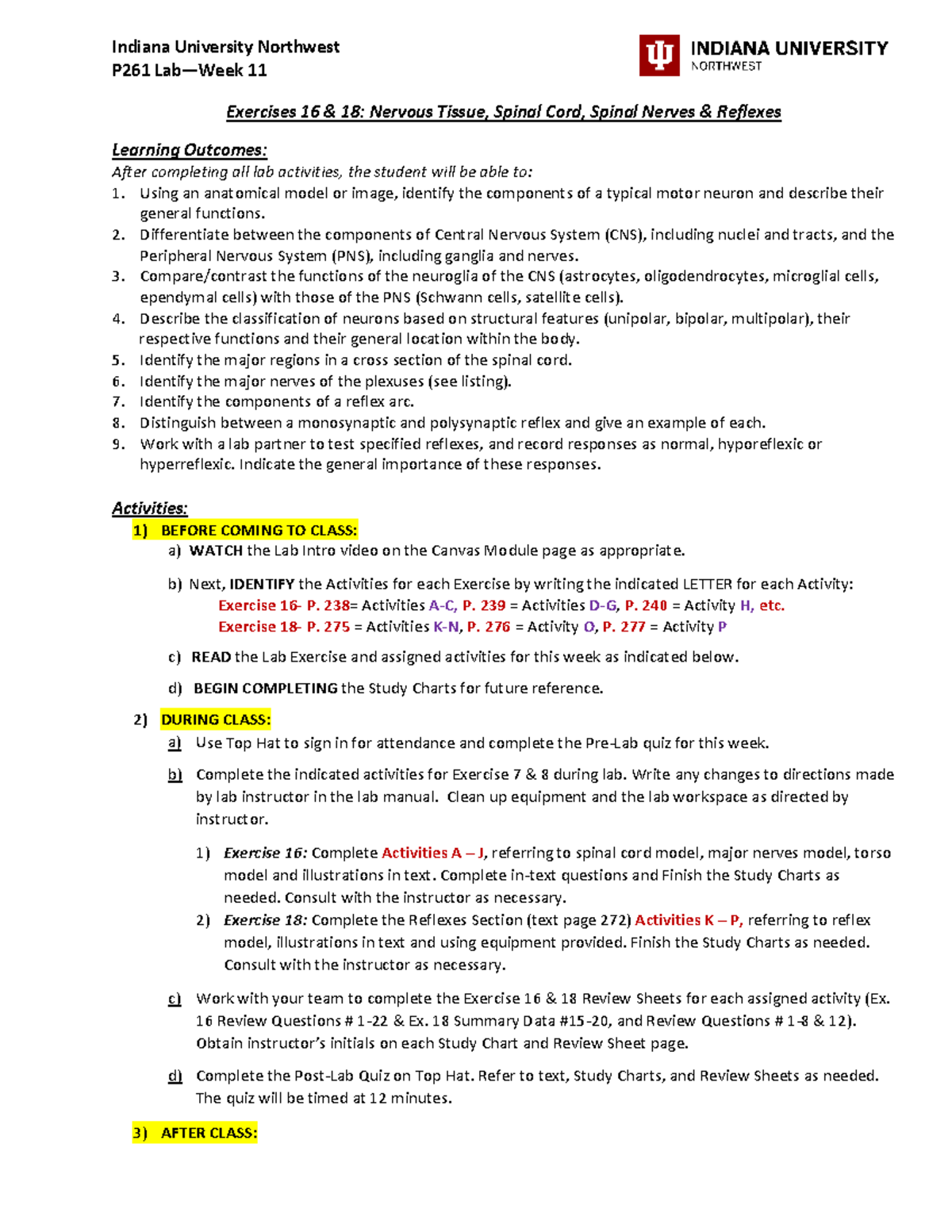 Lab Wk 11: Exercises 16 & 18 - Nervous Tissue & Reflexes (P261) - Studocu