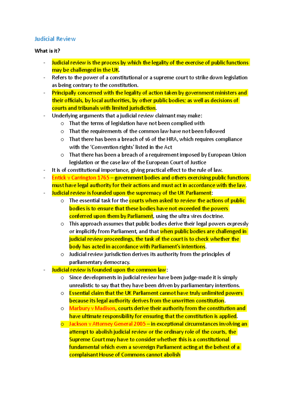Judicial Review - Key Revision Notes for the Exam (LAW 101) - Studocu