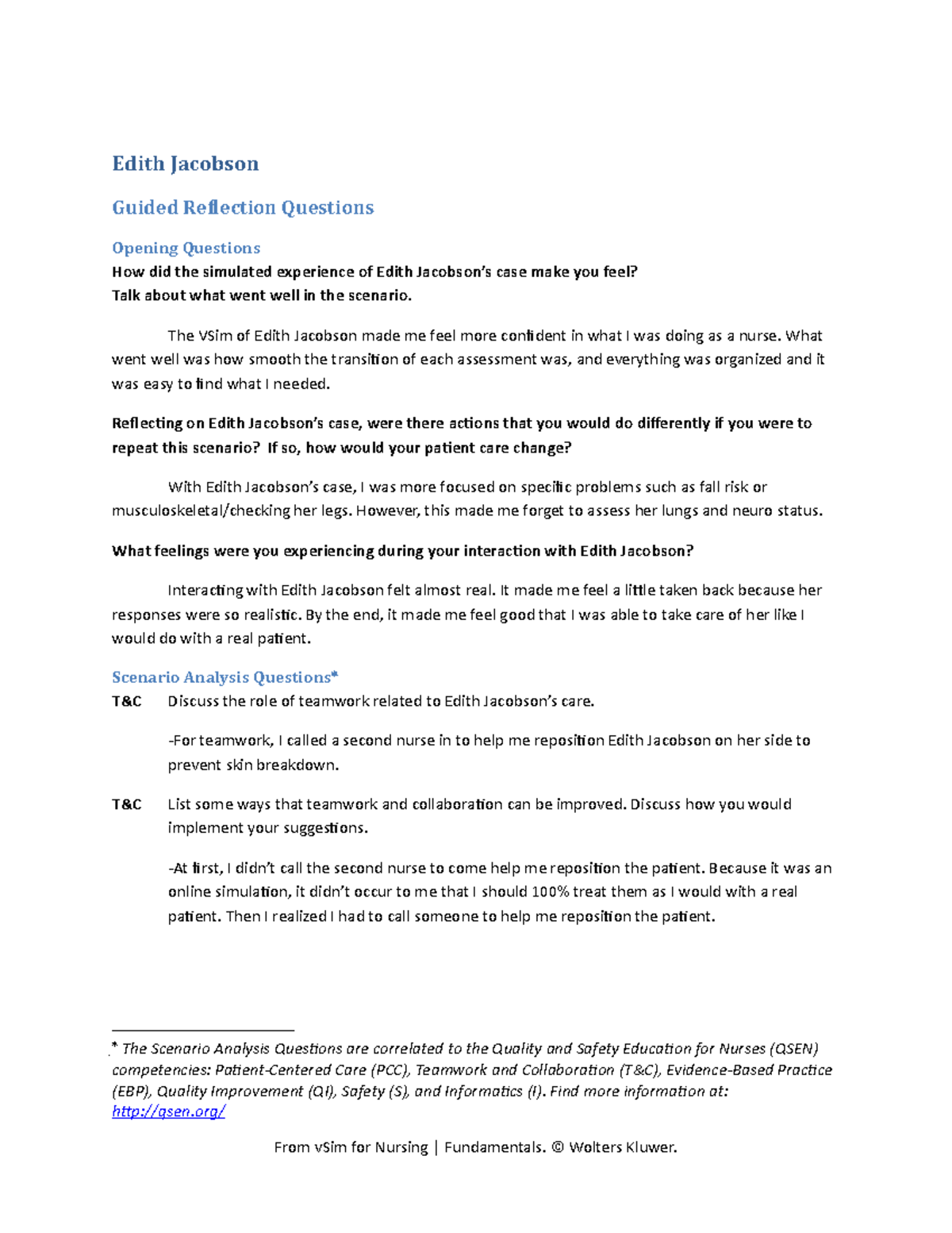 NUR 101 - Guided Reflection on Edith Jacobson's Case Simulation - Studocu