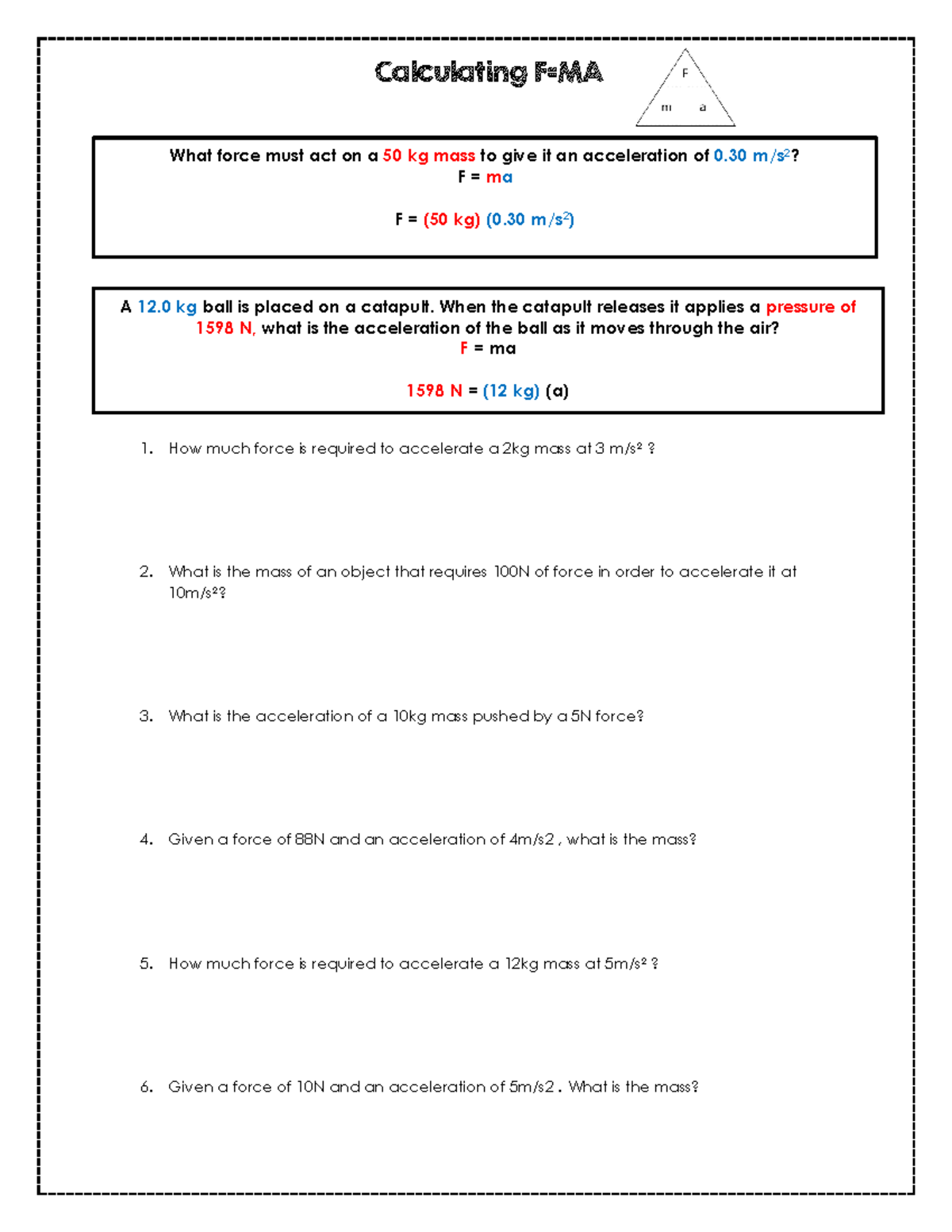 Calculating F=MA - Solve problems related to Newton's 2nd Law ...