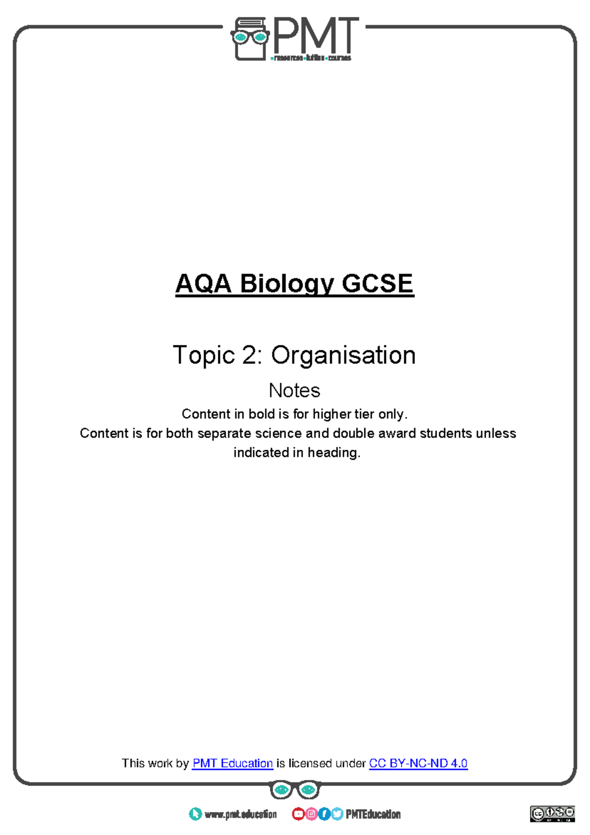 AQA Biology GCSE Topic 2: Organisation Detailed Notes for Students ...