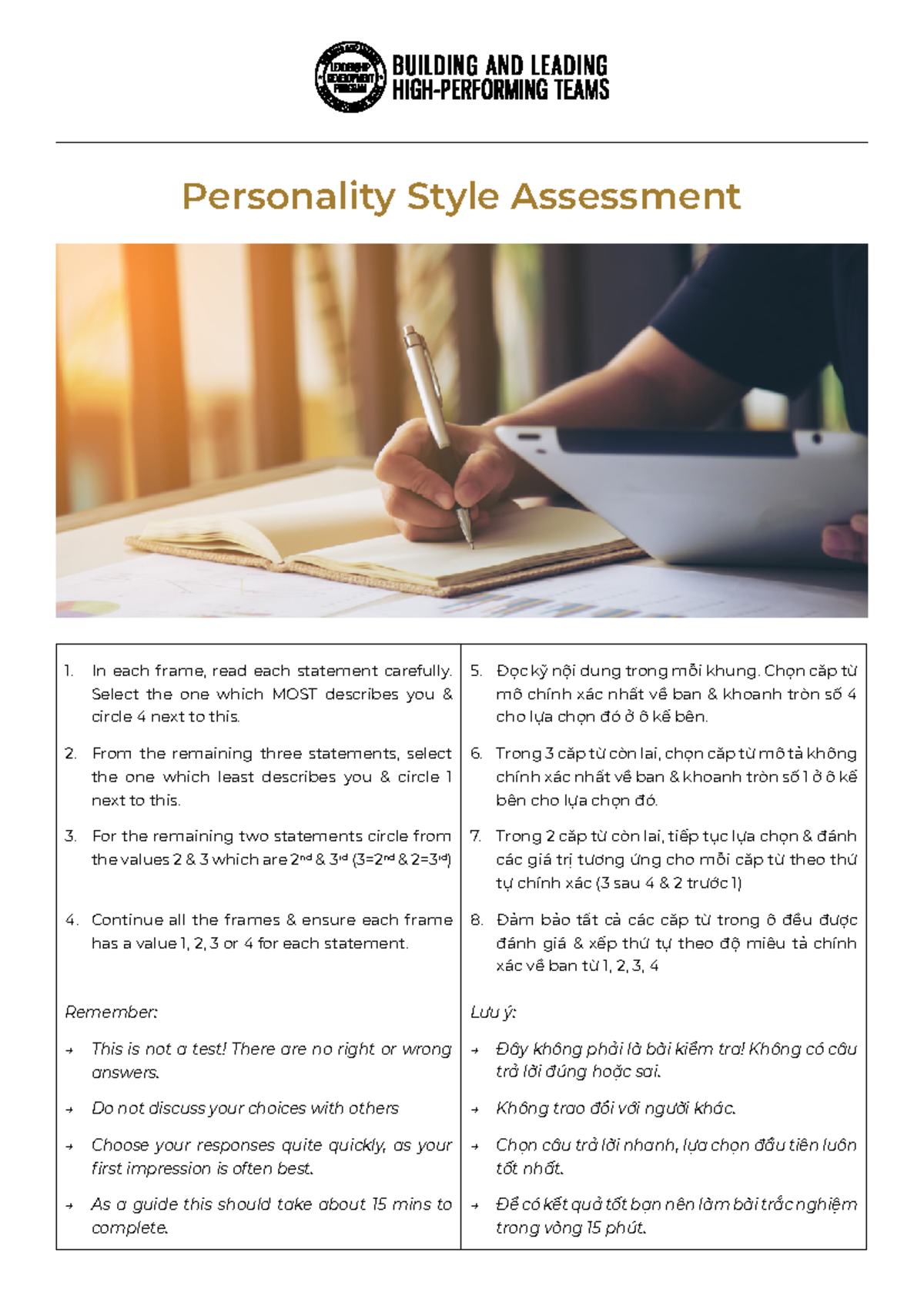 Personality Assessment - Personality Style Assessment 1. In each frame ...