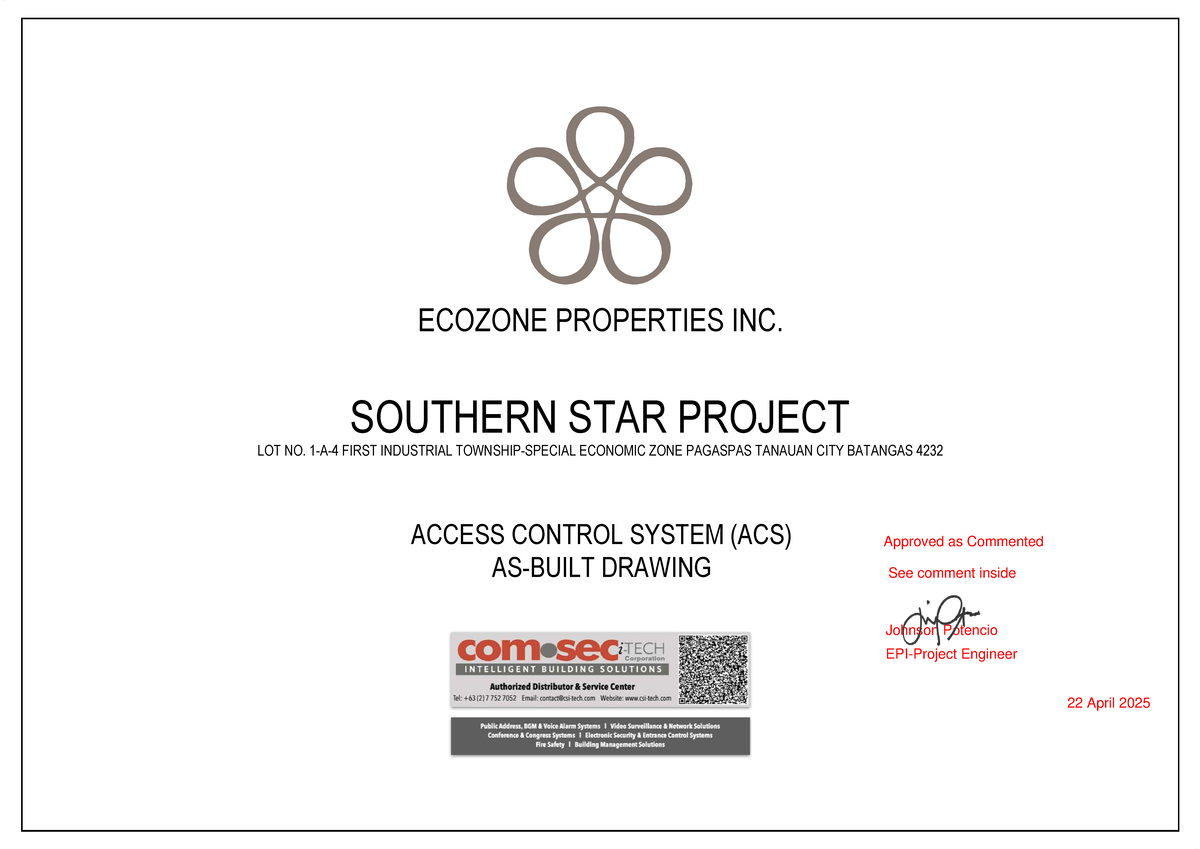 ECOZONE PROPERTIES INC. SOUTHERN STAR PROJECT ACS As-Built Drawing ...
