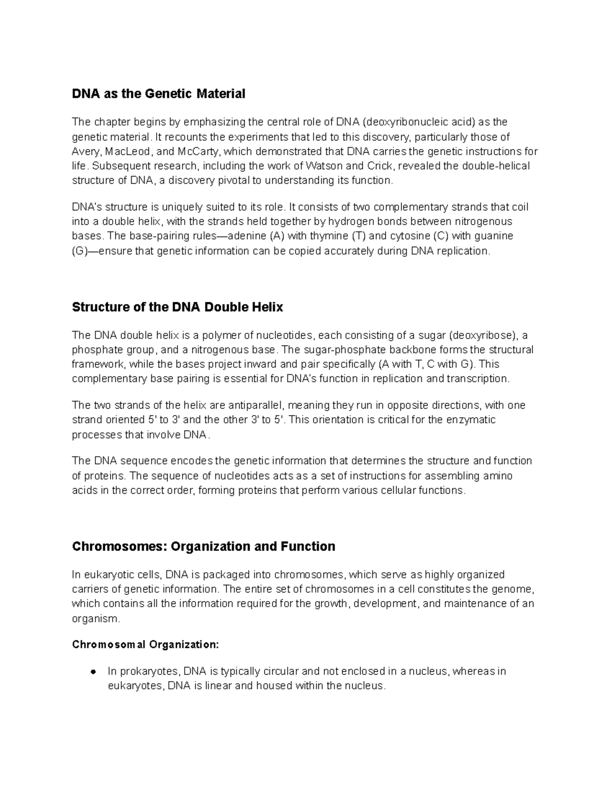CH5: DNA as the Genetic Material - Key Concepts and Structure Notes ...