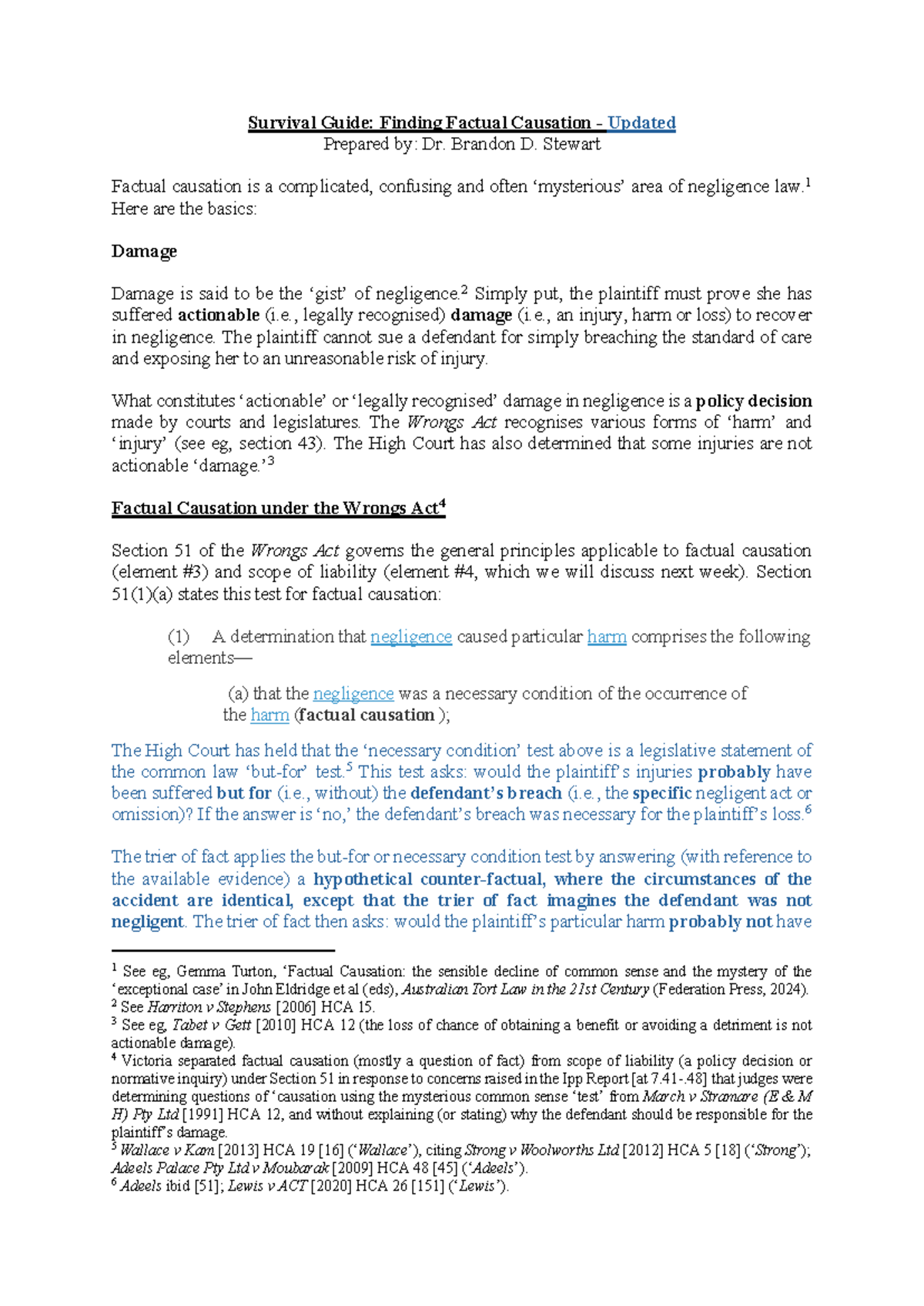 Survival Guide: Understanding Factual Causation in Negligence Law - Studocu