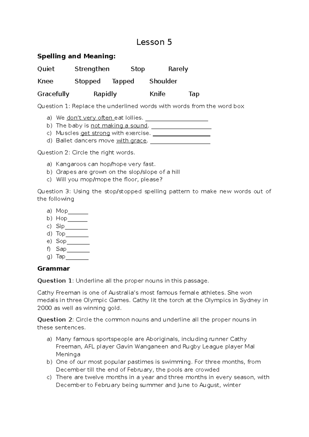 Lesson 5: Spelling, Grammar, and Comprehension Activities - Studocu