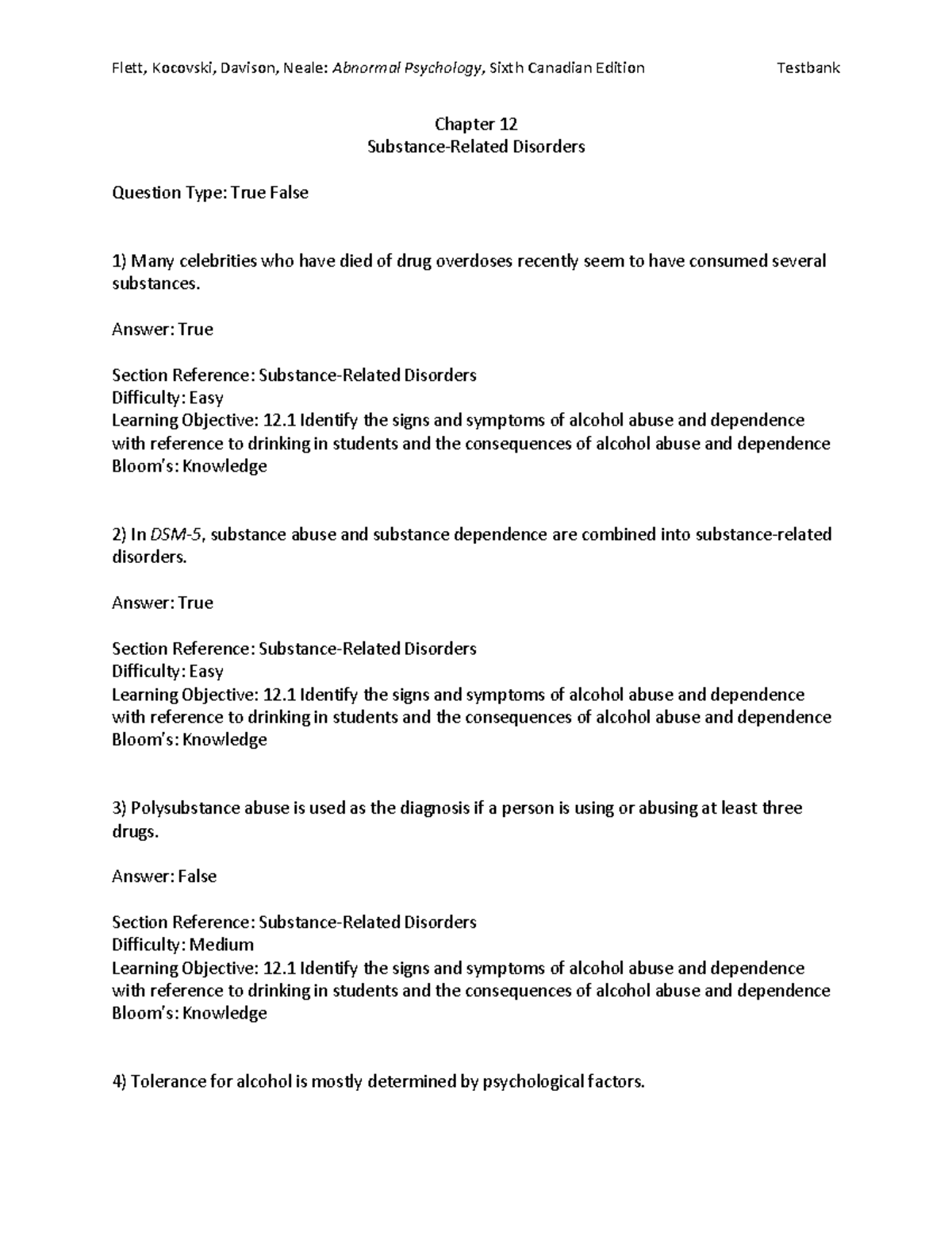 Ch12 - multiple choice questions - Chapter 12 Substance-Related ...