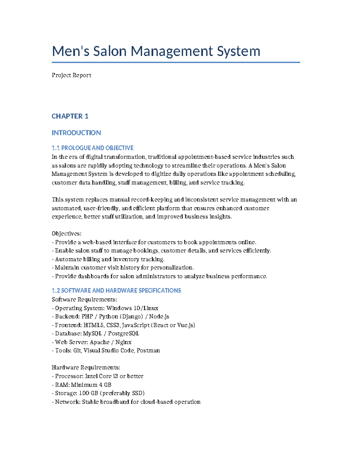 Mens Salon Management System Project Report: Overview & Algorithms - Studocu