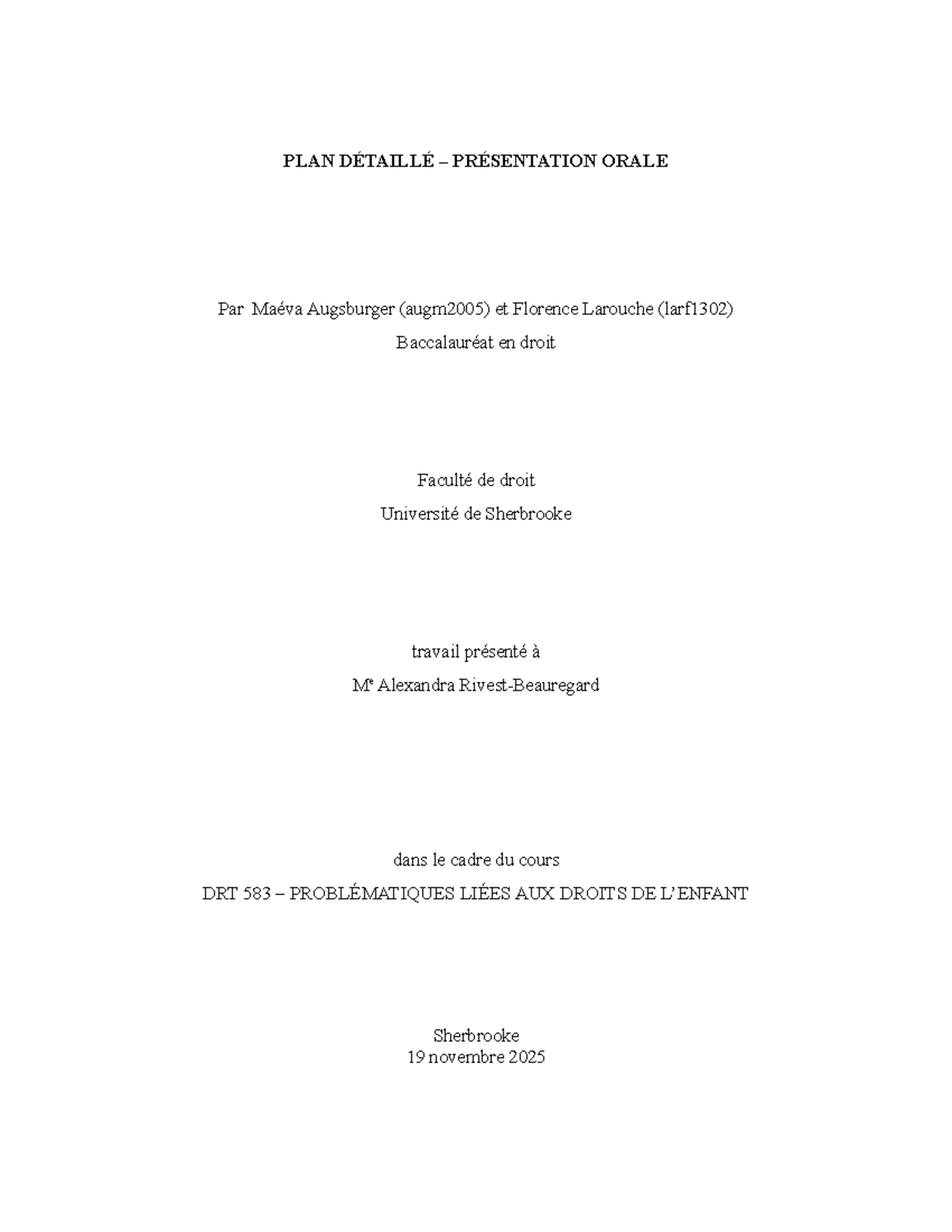 DRT 583 - Plan Détail Présentation Orale sur Éducation Inclusive des ...