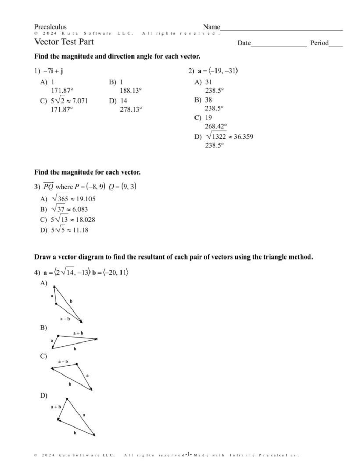 Vector Test 1 - Precalculus (2024) by Kuta Software LLC - Studocu