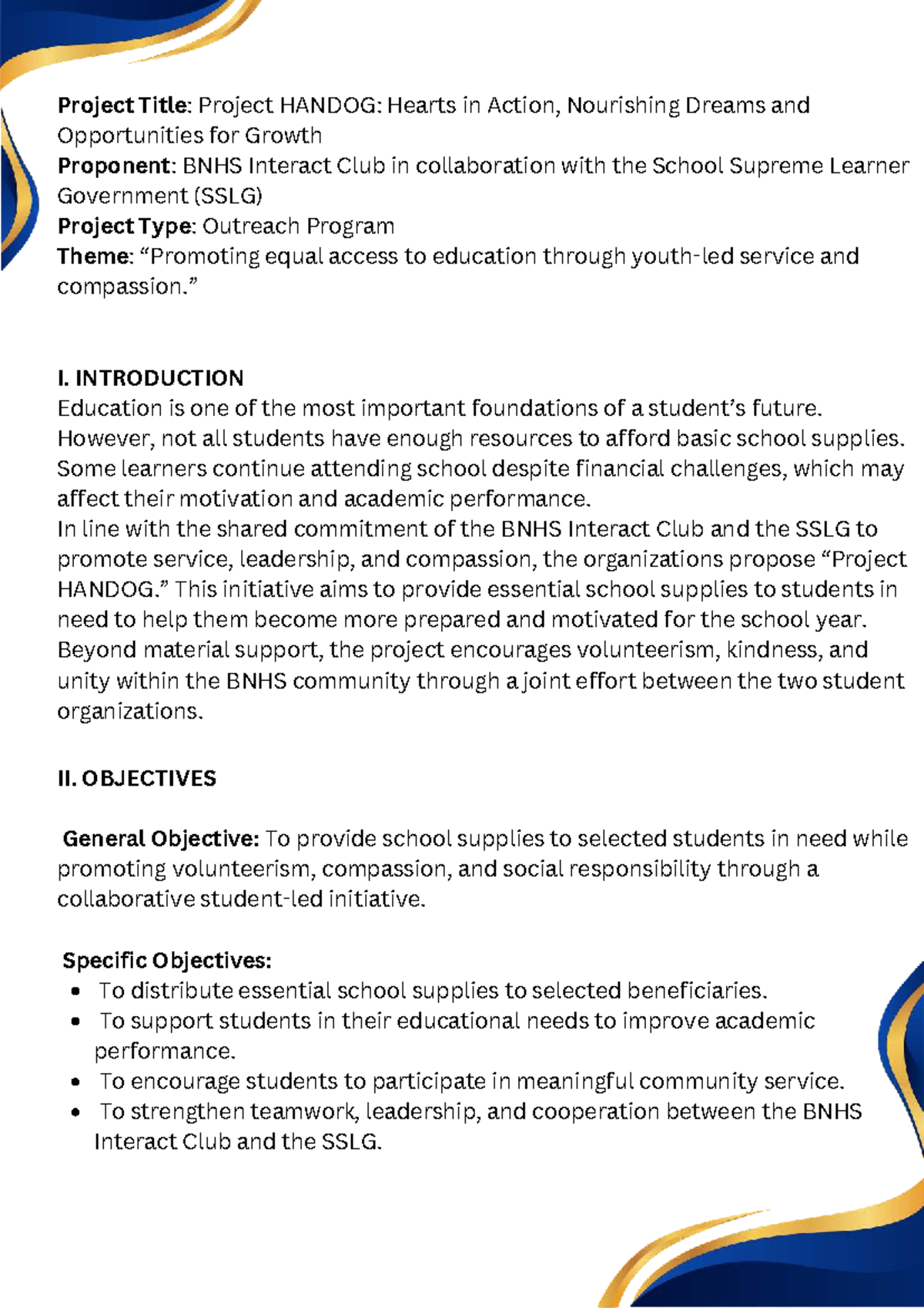 Project HANDOG: Outreach Program for Education Access (2026) - Studocu
