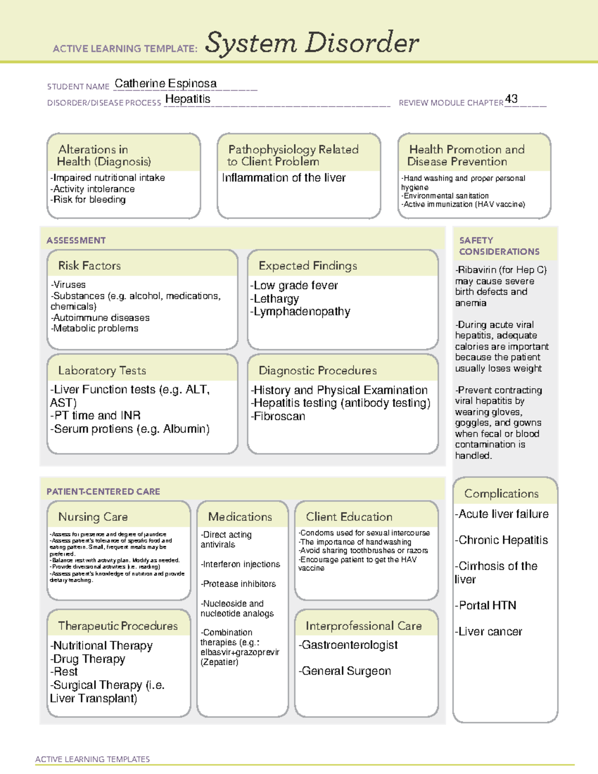 Hepatitis System Disorder: Active Learning Template for Nursing Care ...