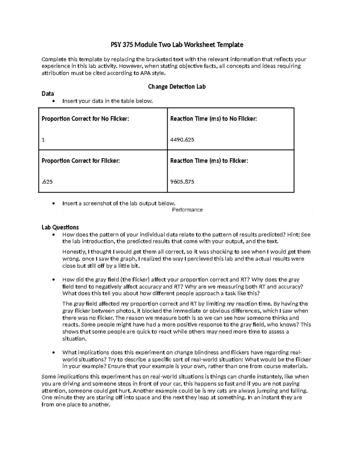 PSY 375 Change Detection & Simon Effect Lab Worksheet - Studocu