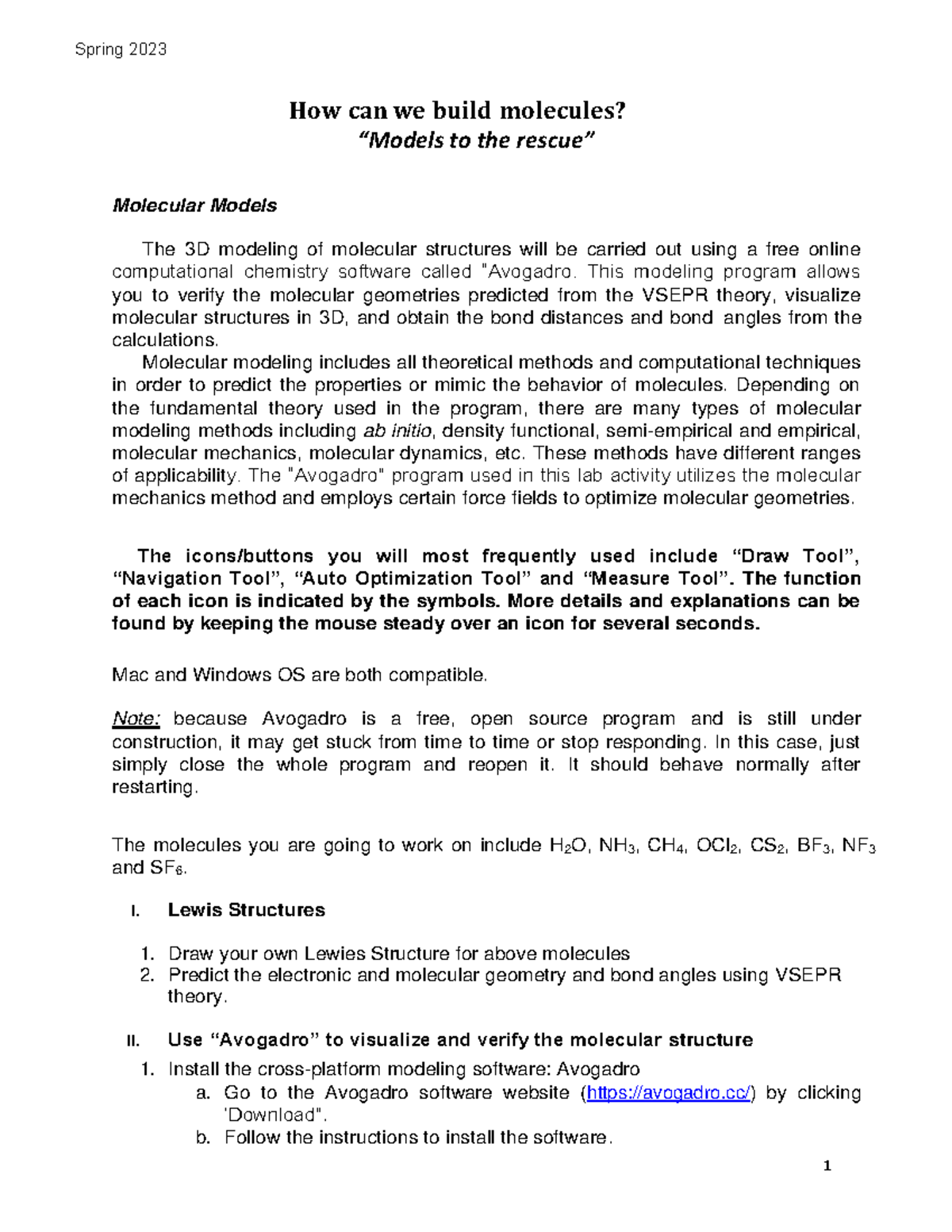 Lab 5 - Exploring Molecular Structures with Avogadro Software - Studocu