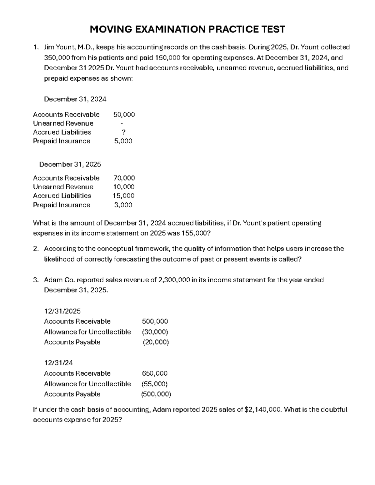 MOVING EXAMINATION PRACTICE TEST 1 - Financial Accounting & Reporting ...