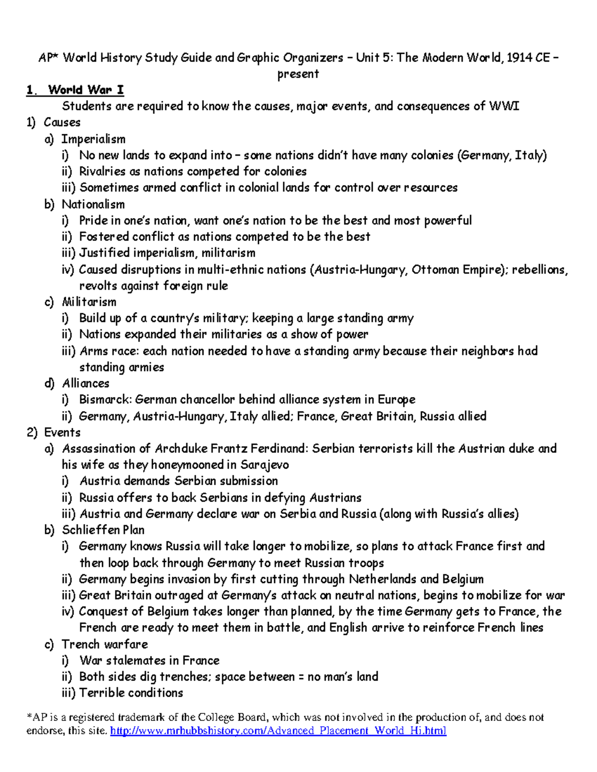 Review Guide Unit 5 1914-the Present - *AP is a registered trademark of ...