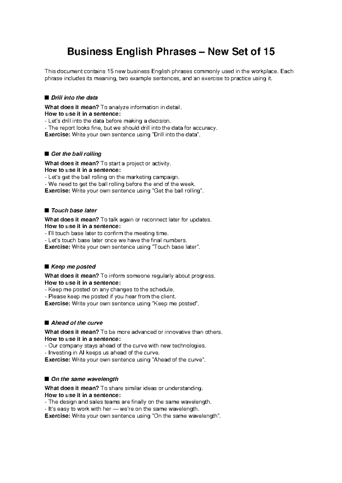 Business English Phrases: 15 Essential Workplace Expressions - Studocu