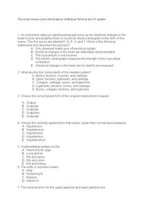 Midterm Exam Study Guide - HIT 1213 - Medical Terminology Study Guide ...