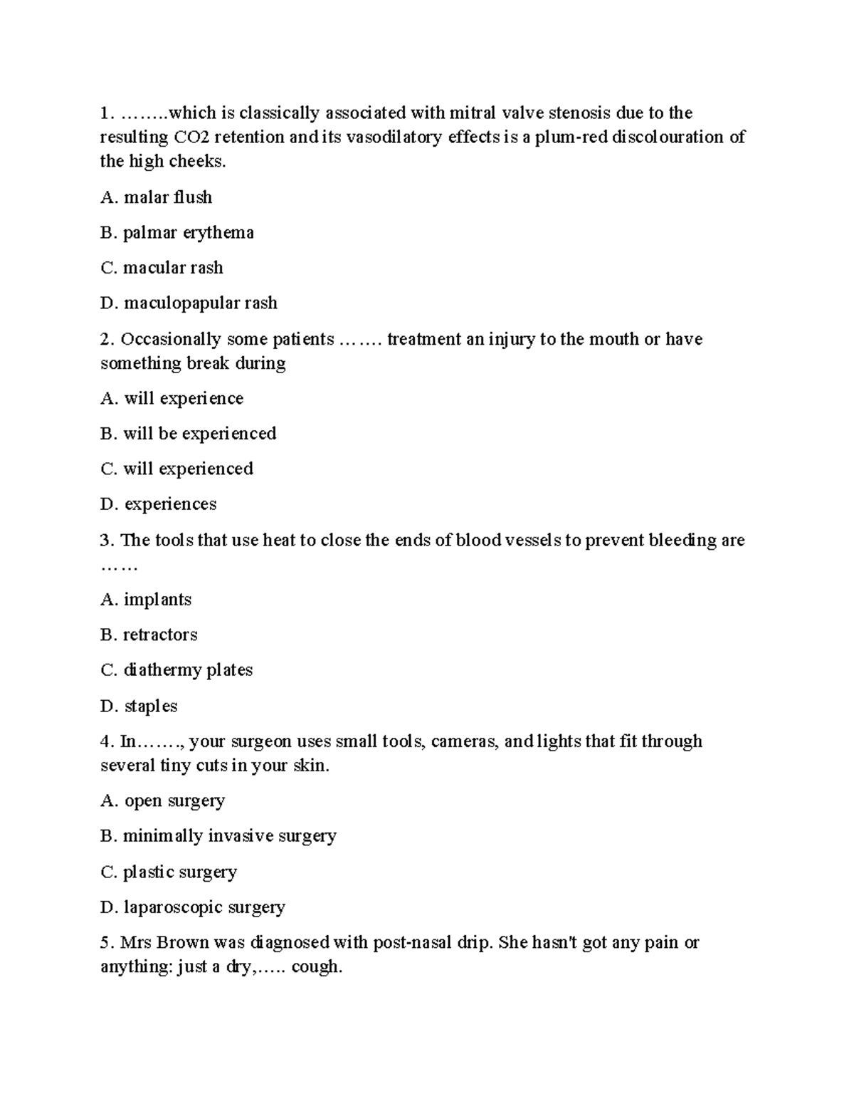 1 - Nội tiết: Quiz on Medical Conditions and Surgical Procedures - Studocu