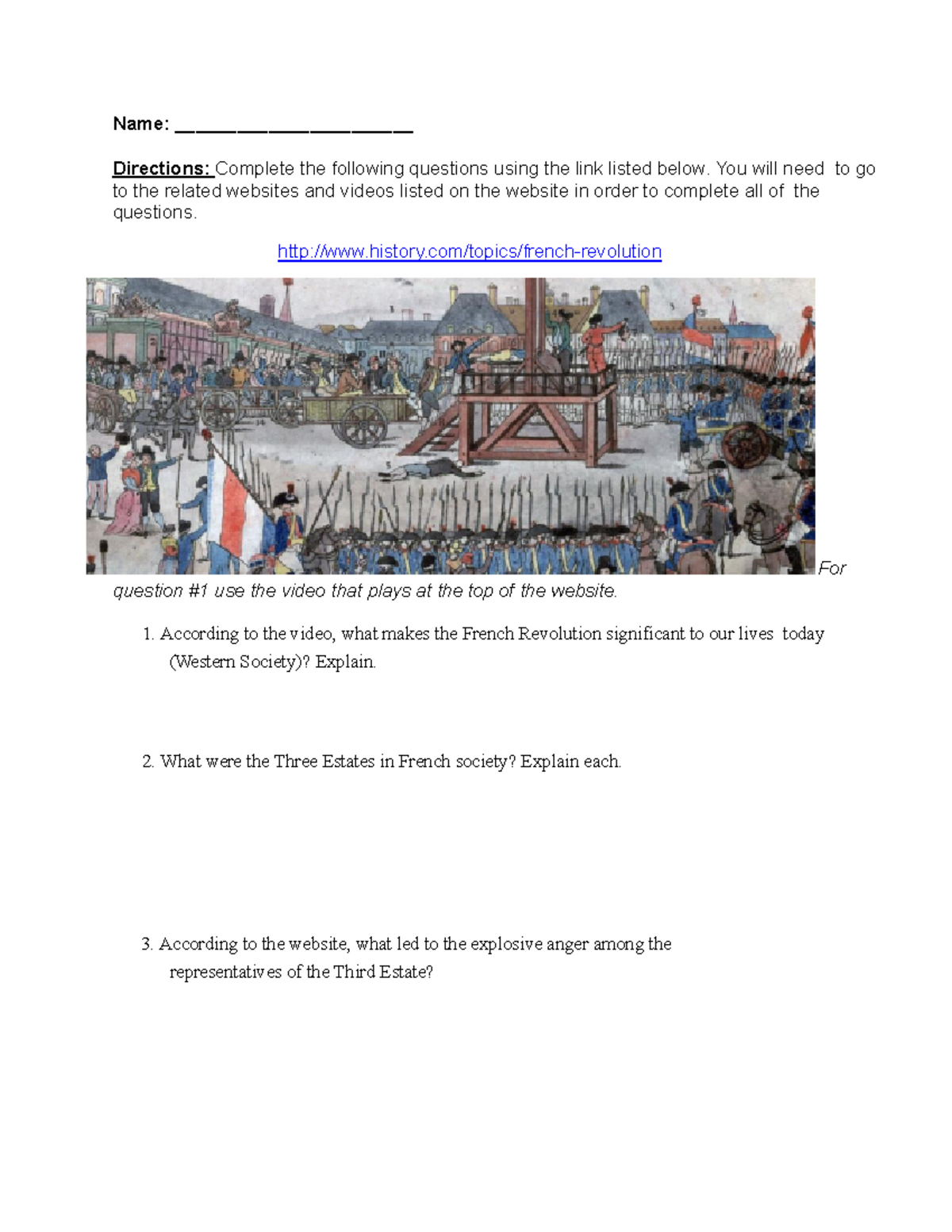 French Revolution Webquest - Student Copy (10. History Lesson) - Studocu