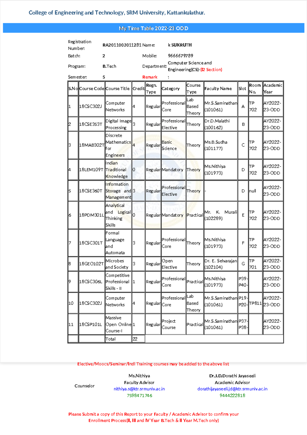 B.Tech CSE 5th Semester Time Table 2022-23 ODD Session - Studocu