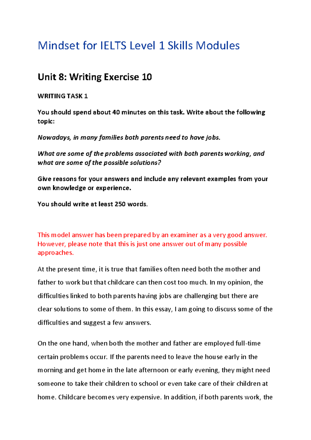 IELTS Level 1 Writing Task 1: Unit 8 Model Answer Analysis - Studocu