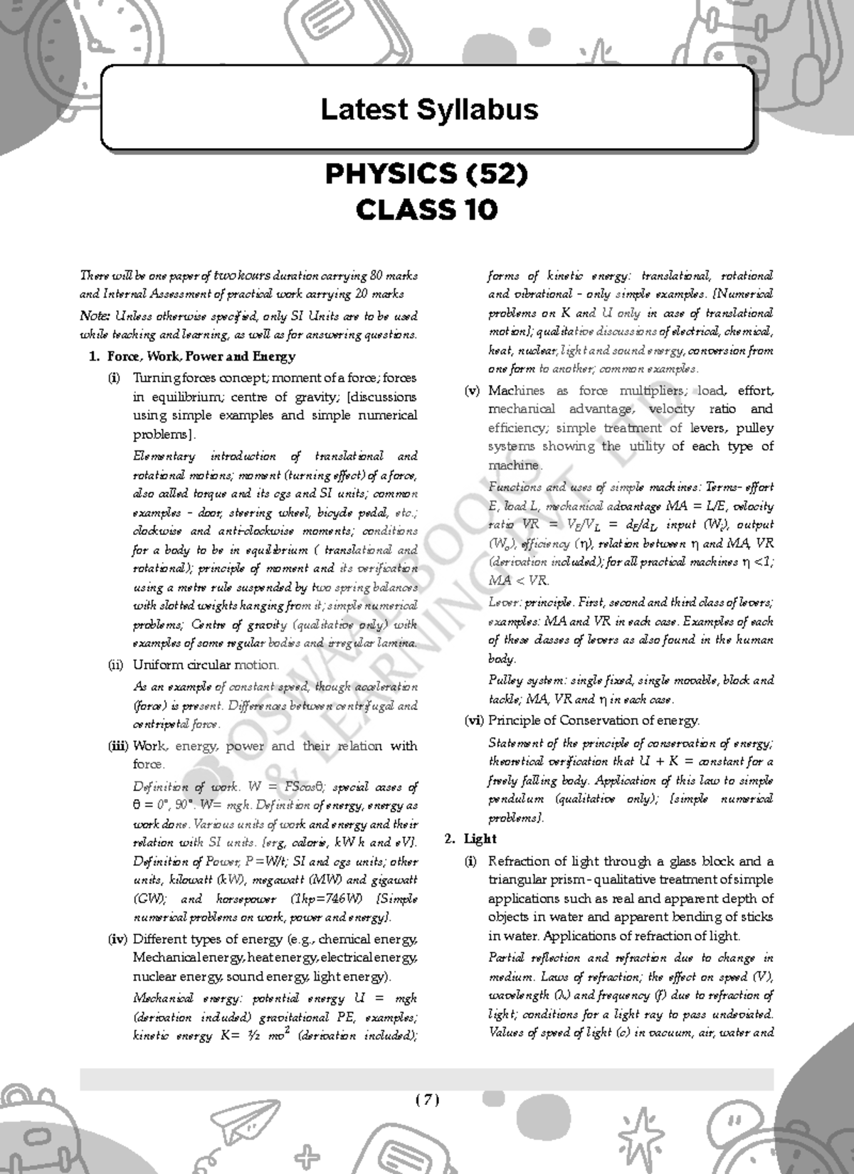 Physics Syllabus Revision Notes for Class 10 (52) - Studocu