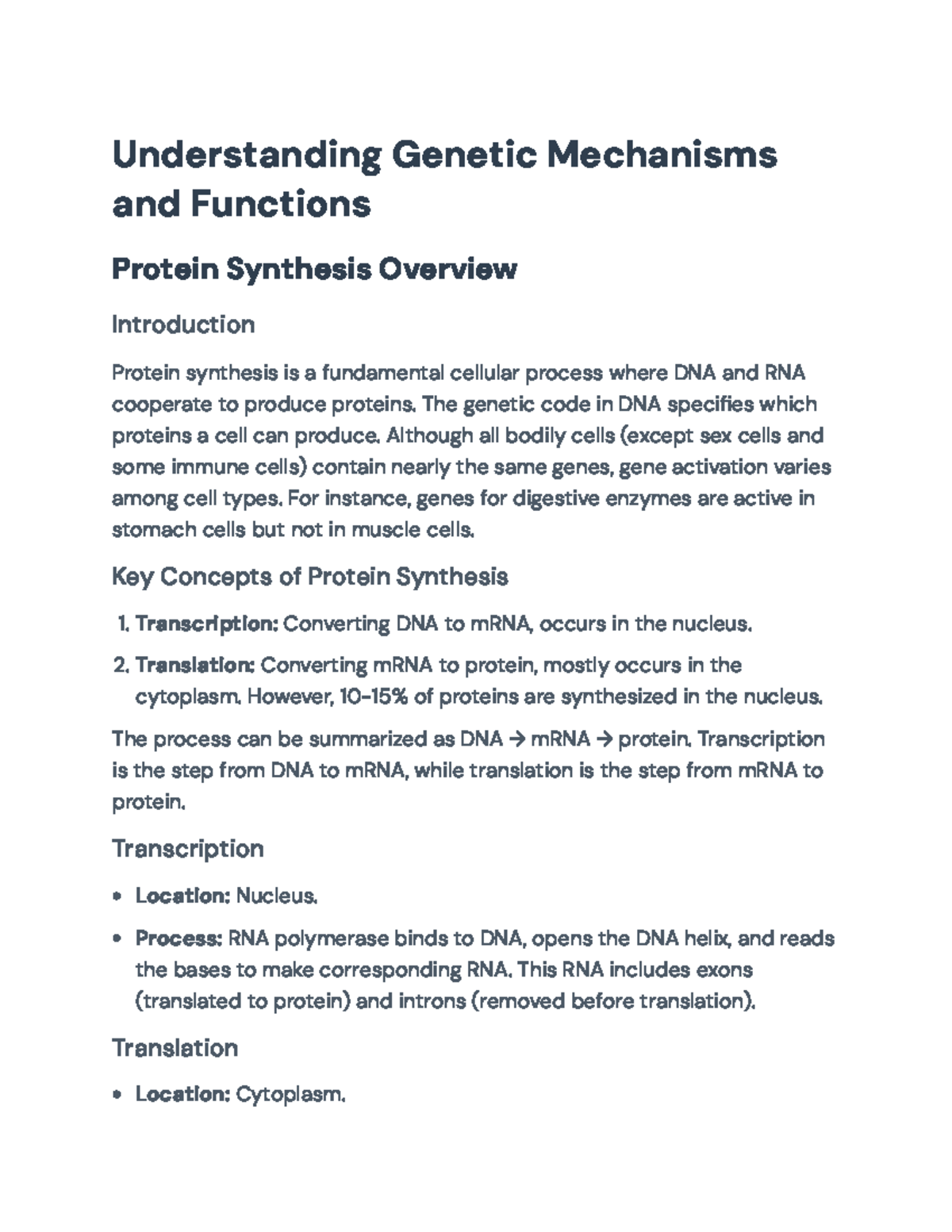 Genetic Mechanisms and Protein Synthesis Overview - Biology 101 ...