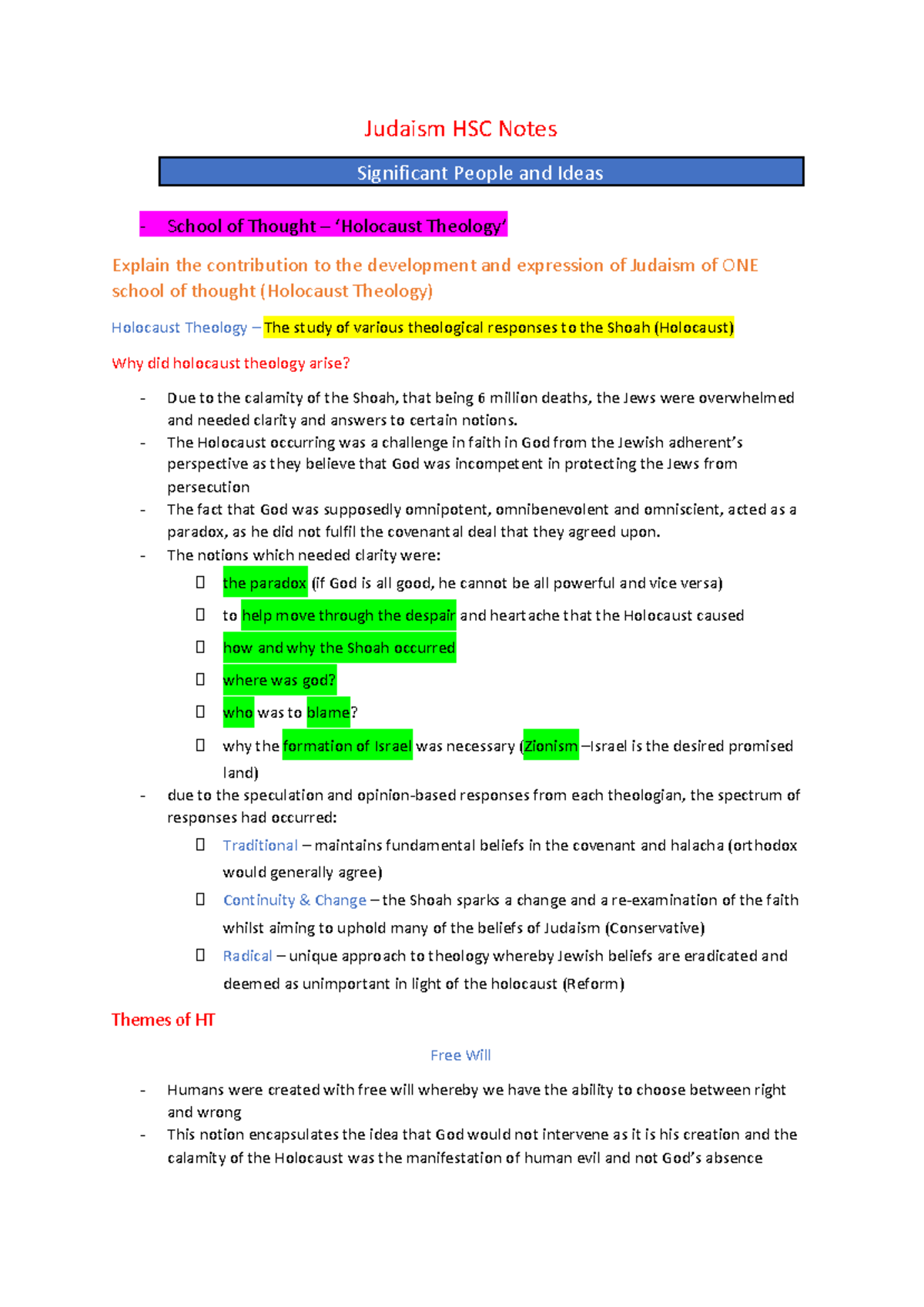 Judaism HSC Notes: Holocaust Theology & Ethical Teachings Analysis ...