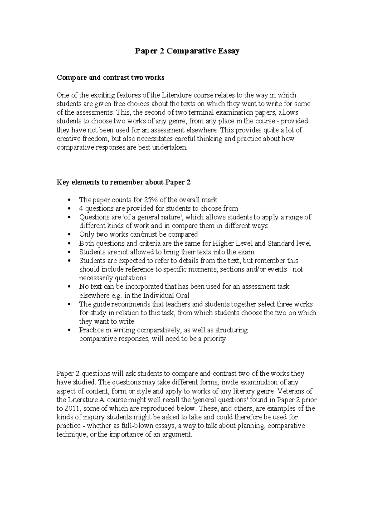 1 - comparative essay - Paper 2 Comparative Essay Compare and contrast ...