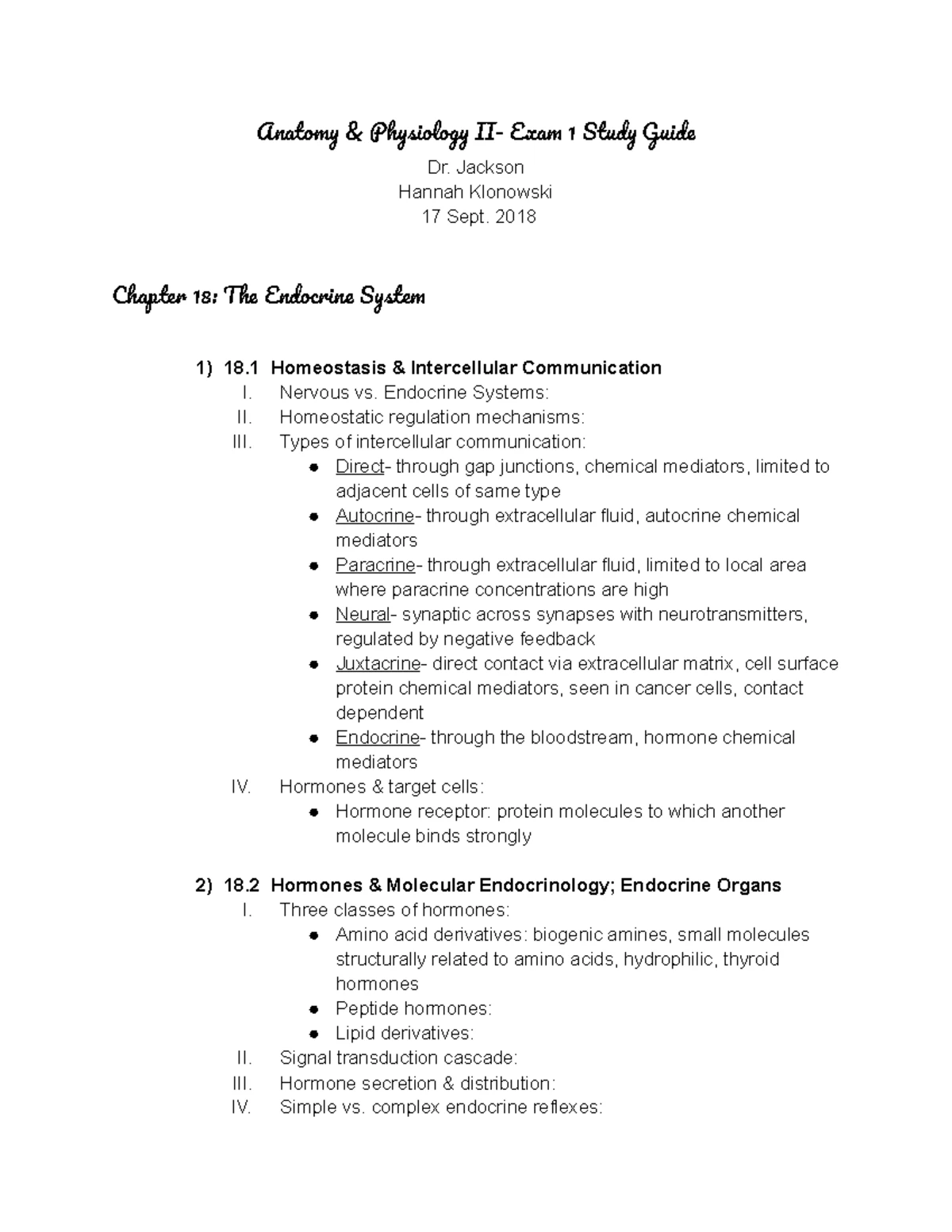 A&P II Endocrine System Study Guide - Anatomy & Physiology II- Exam 1 ...