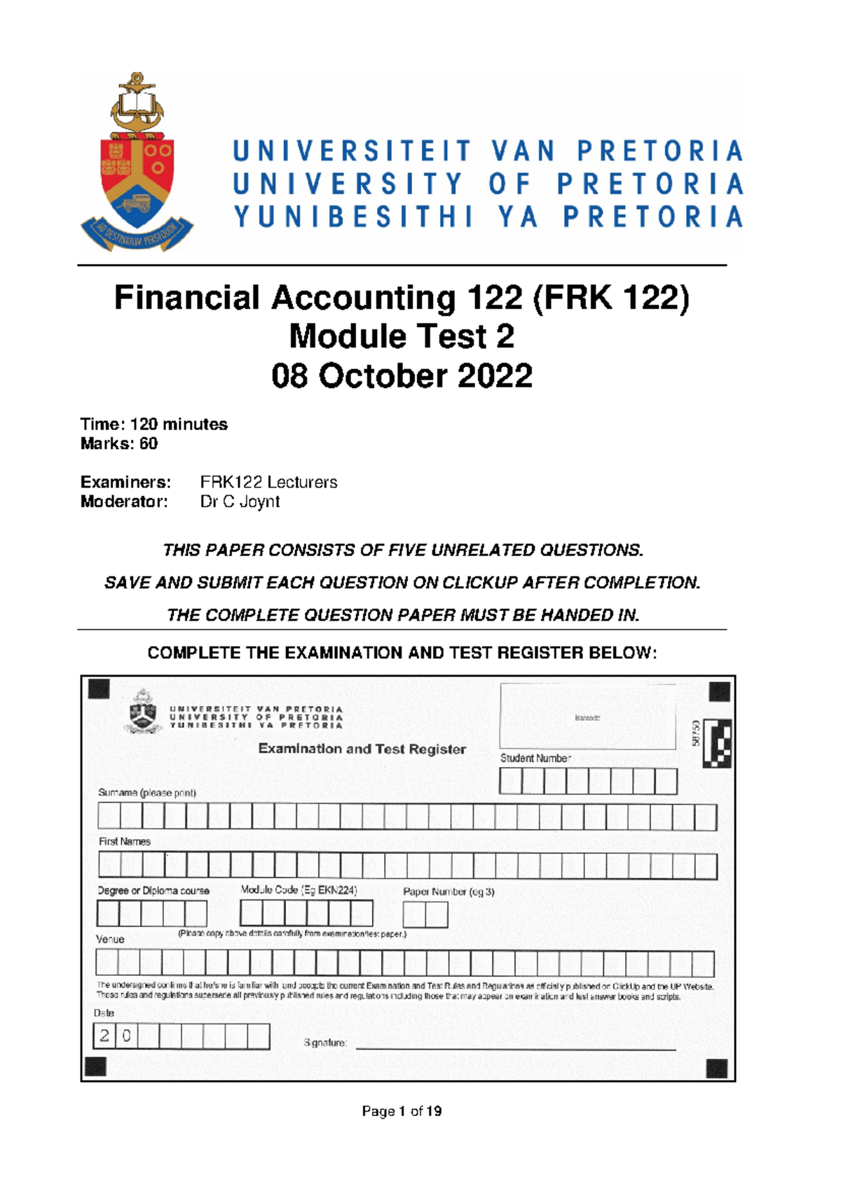 FRK122 MT2 2022 - Question Paper - Financial Accounting 122 (FRK 122 ...